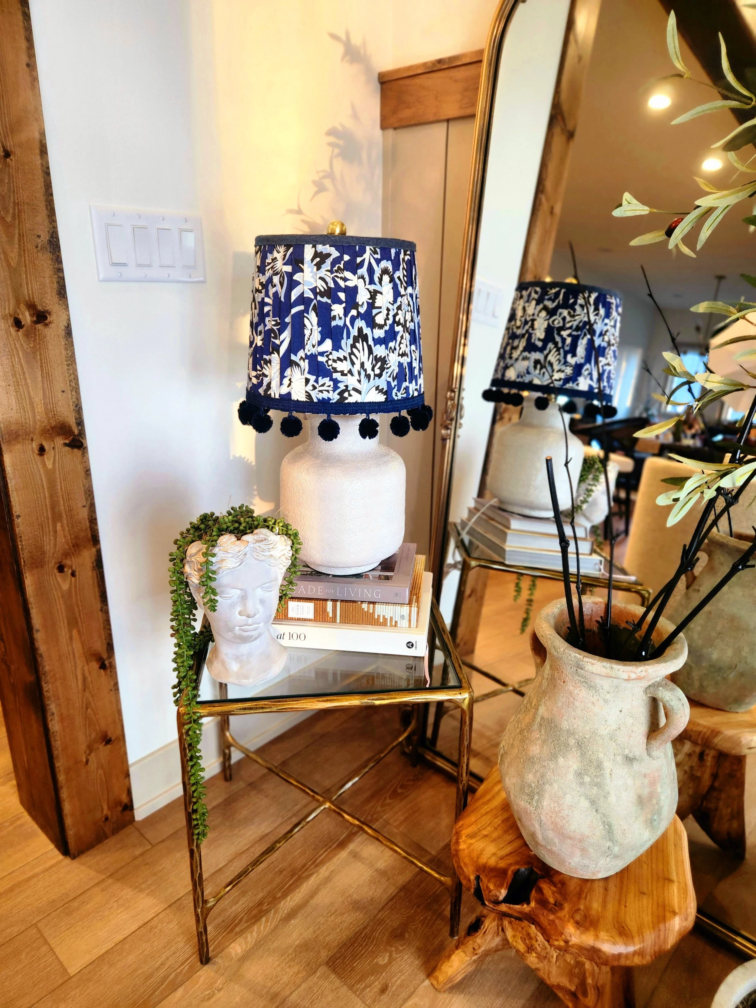 Nelly Lampshade – Handcrafted Denim Trim Lampshade with Pom-Poms ...