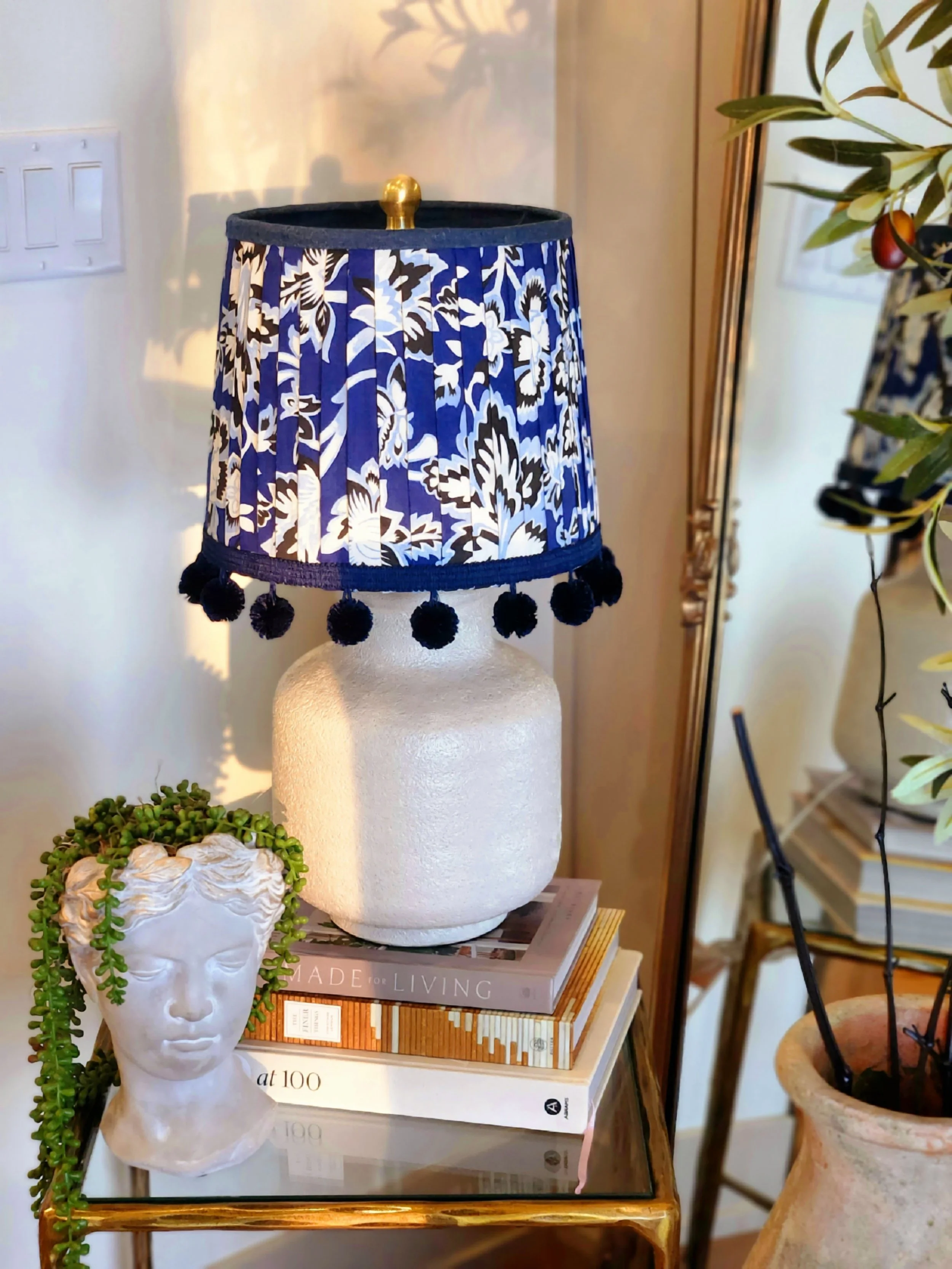 Nelly Lampshade – Handcrafted Denim Trim Lampshade with Pom-Poms ...