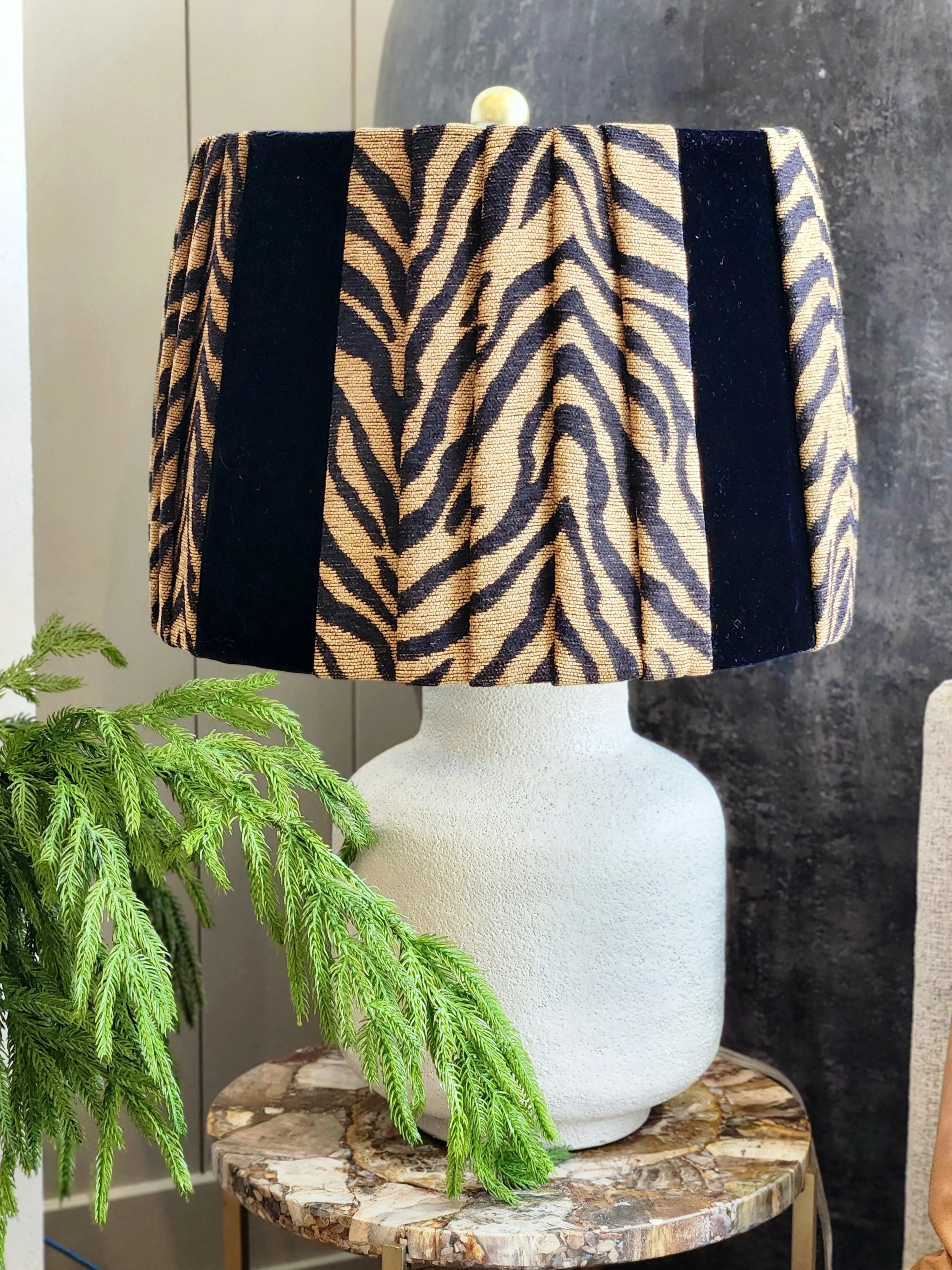 Ava Lampshade – Handcrafted Tiger Stripe Lampshade with Velvet Panels ...