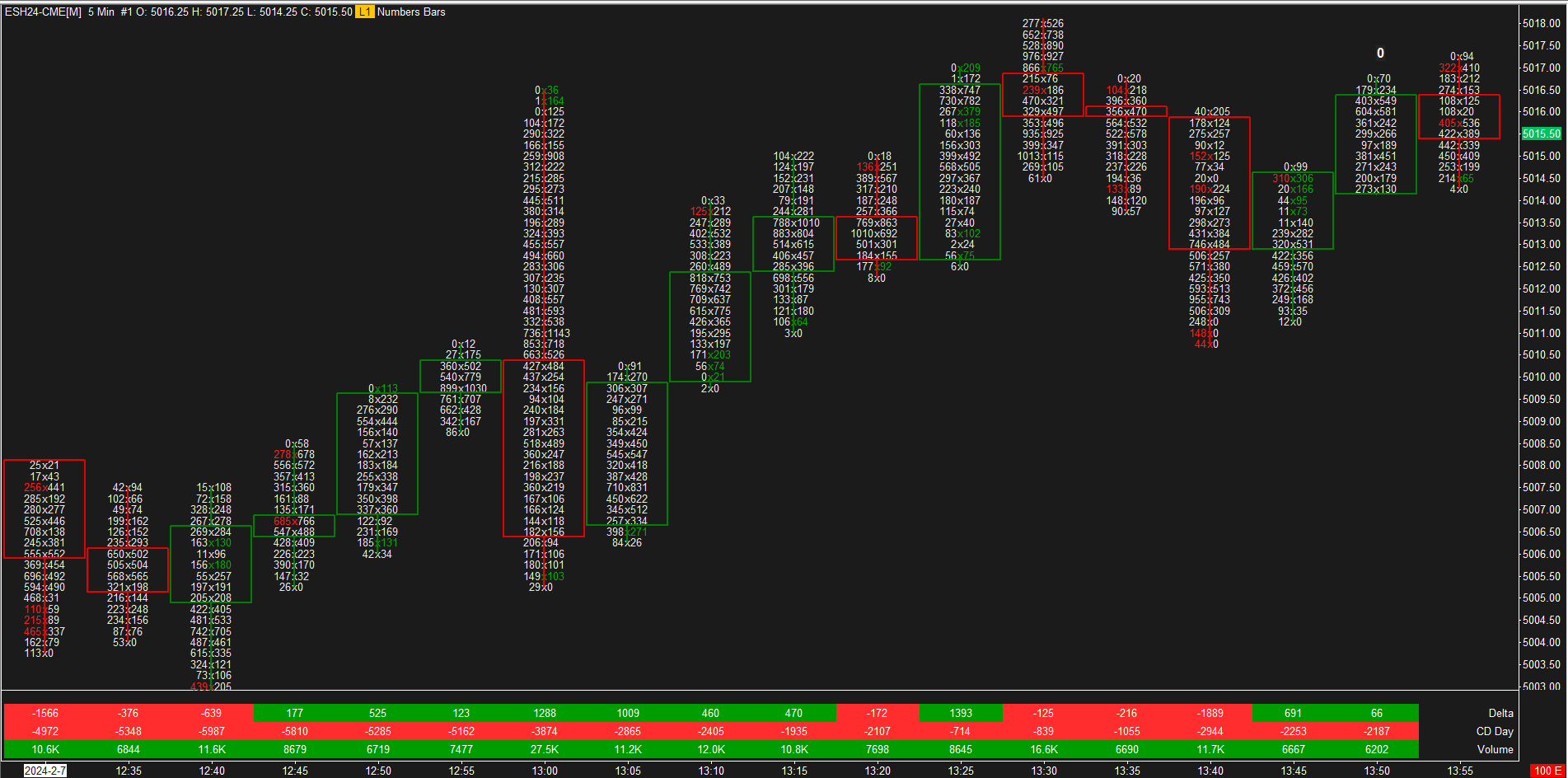 Footprint Chart (Bid x Ask) Dark Theme — Price Action Volume Trader