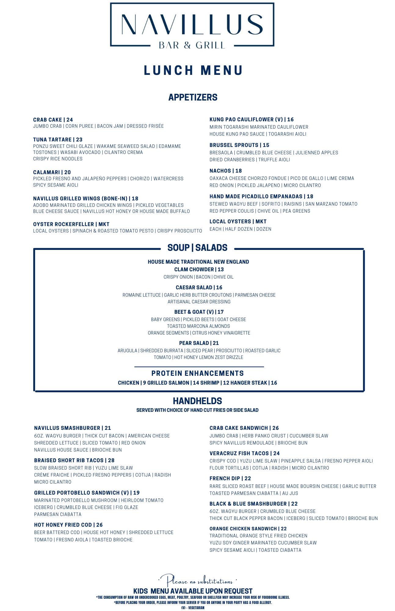 Lunch Menu — Navilllus