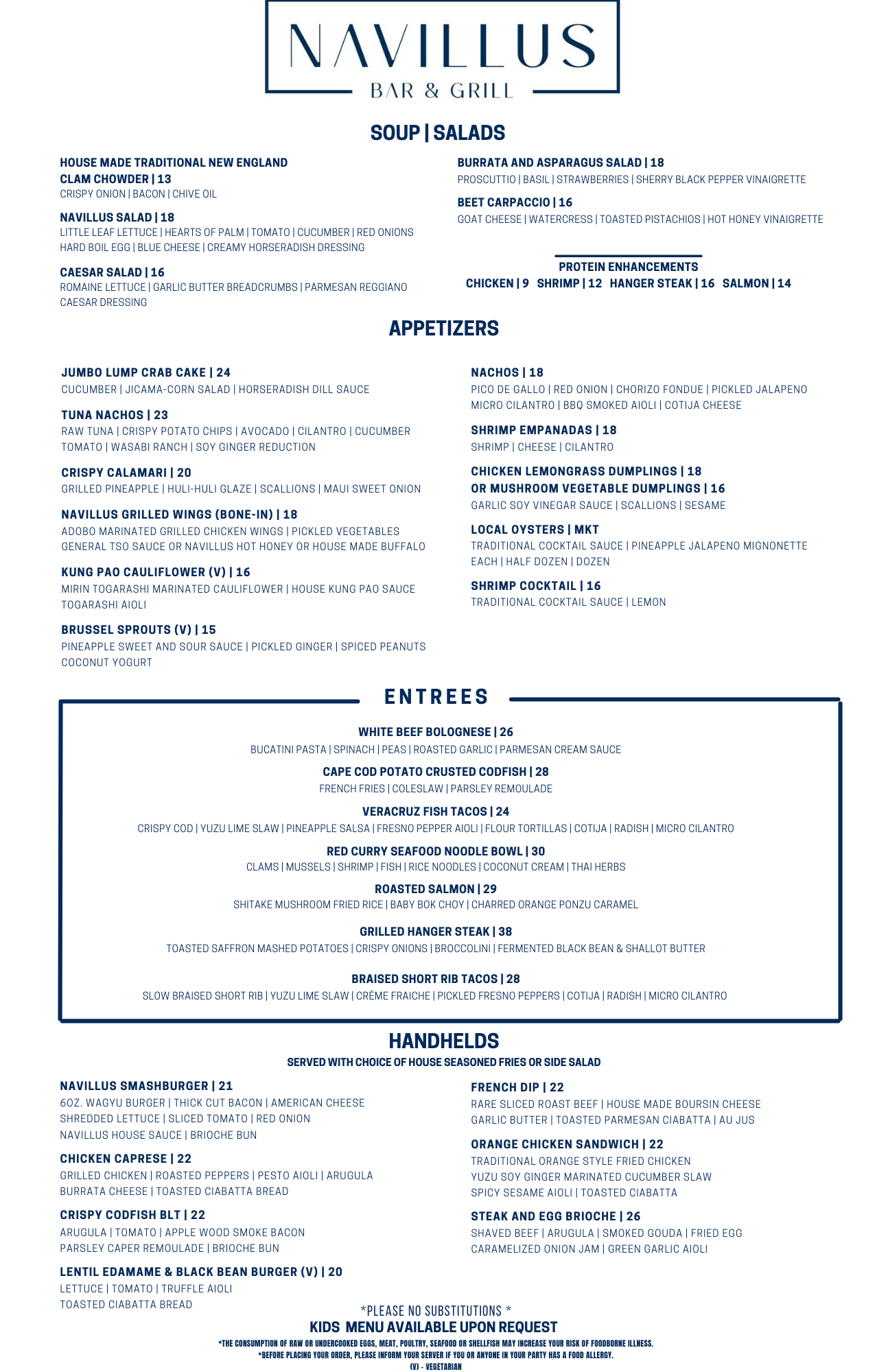 Dinner Menu — Navilllus