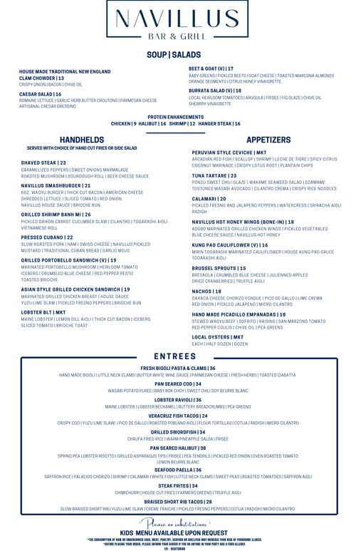 Dinner Menu — Navilllus