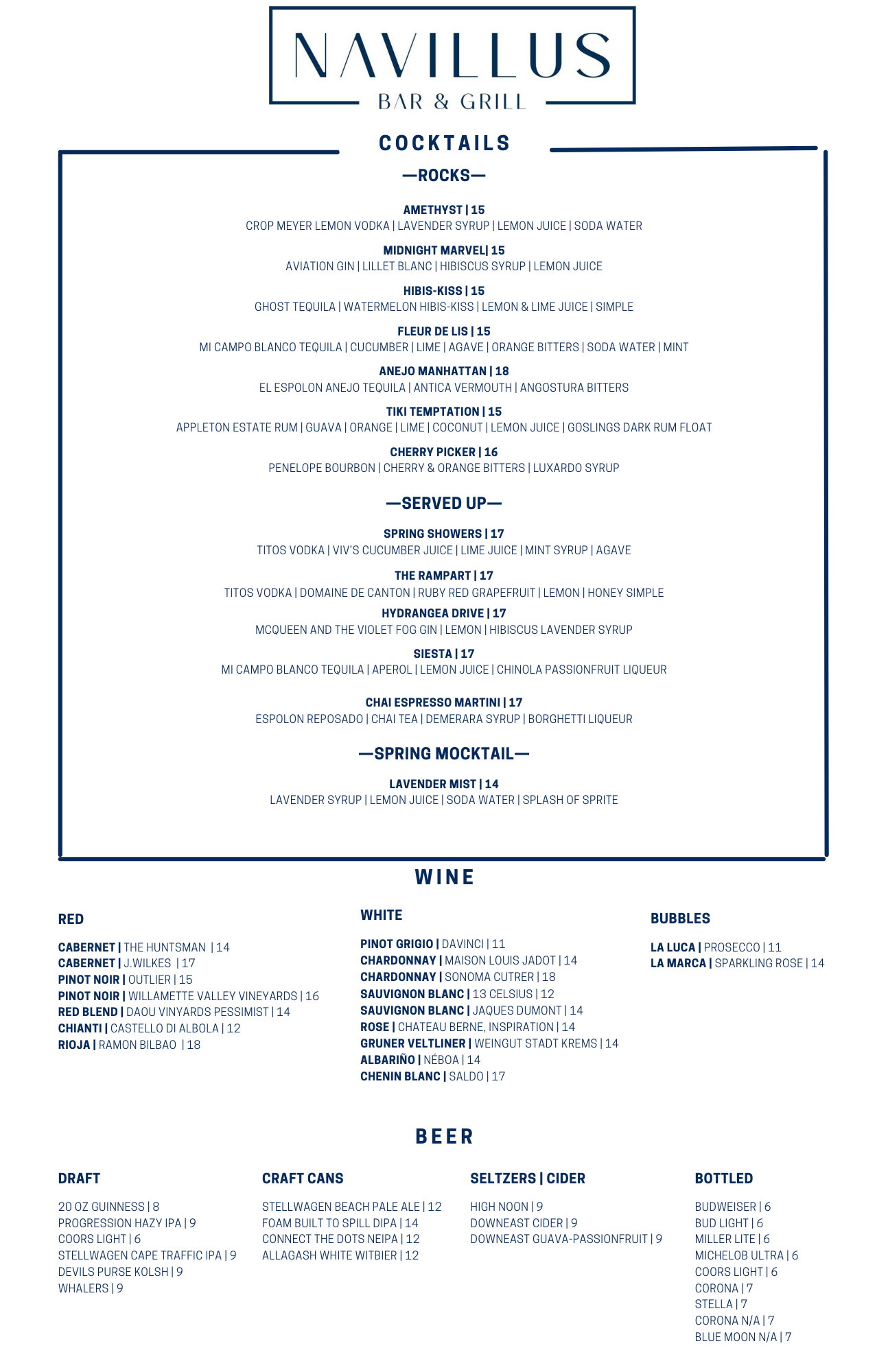 Lunch Menu — Navilllus