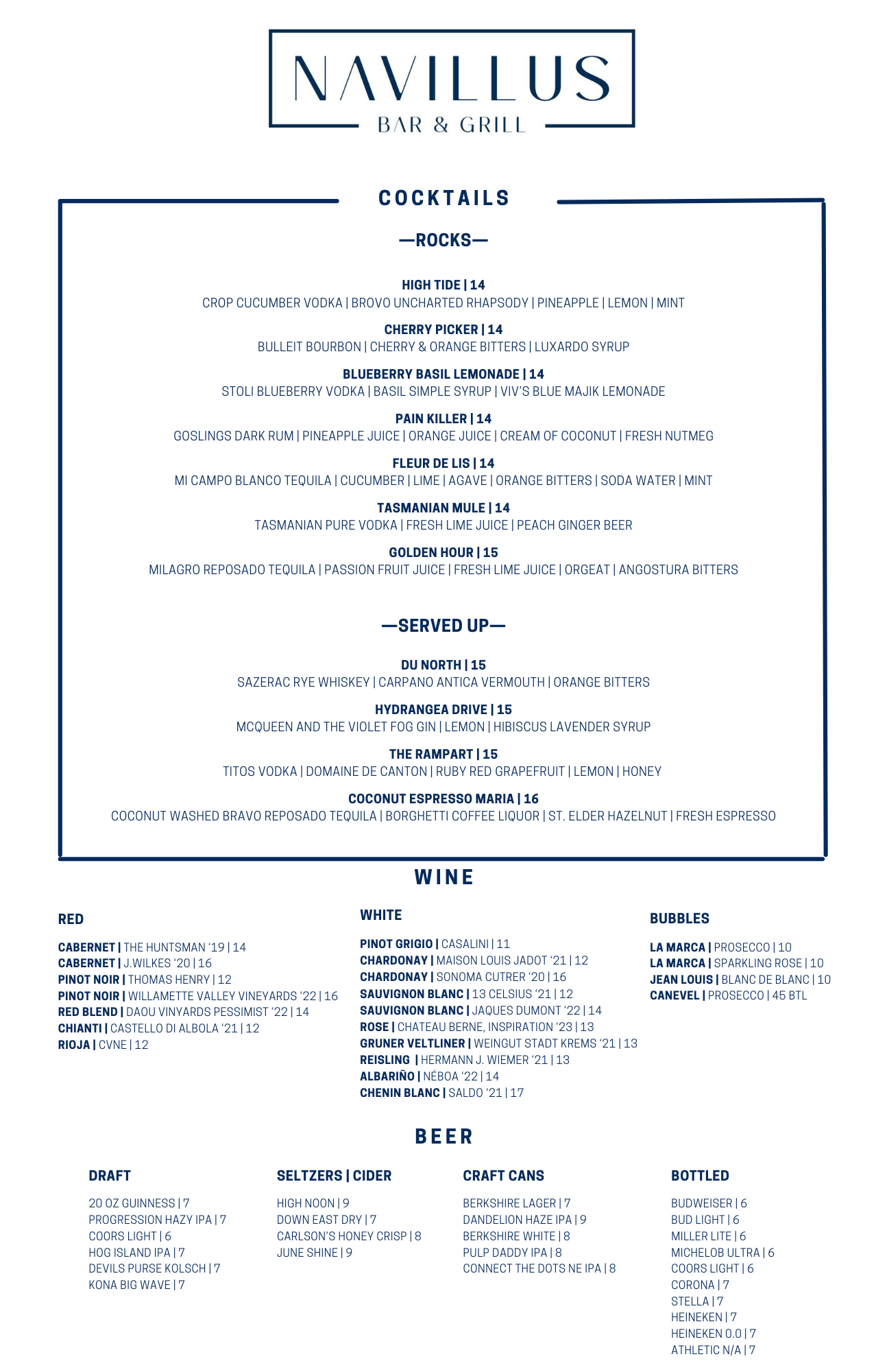 Lunch Menu — Navilllus