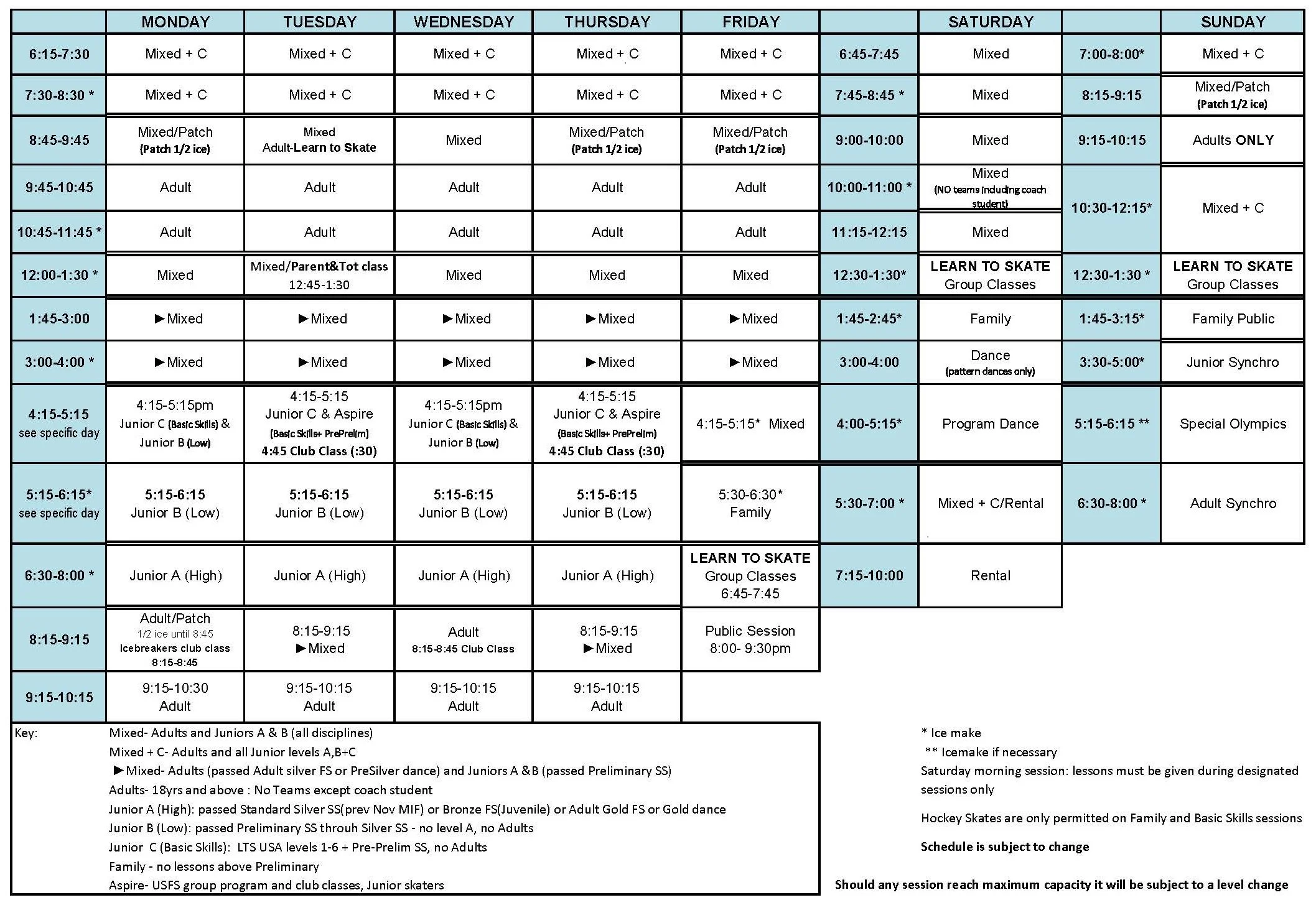 Ice Schedule — PSCHS | America's First Skating Club