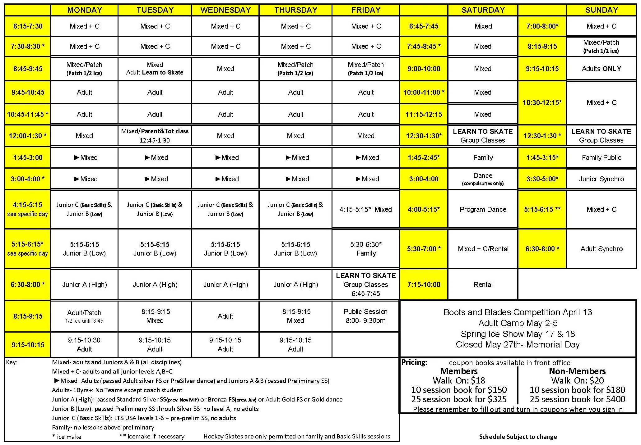 Ice Schedule — PSCHS | America's First Skating Club
