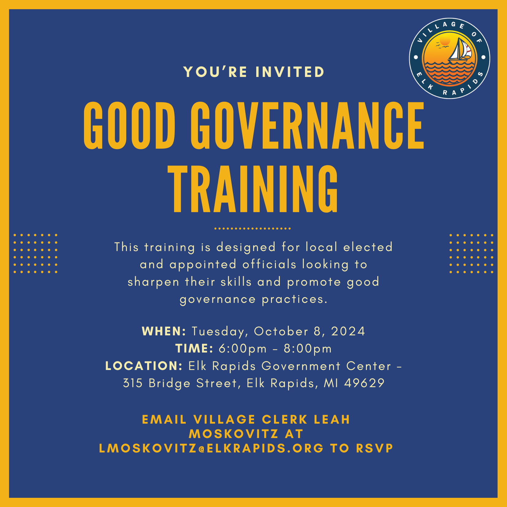 Save the Date! Good Governance Training with Elaine Wood — Village of ...