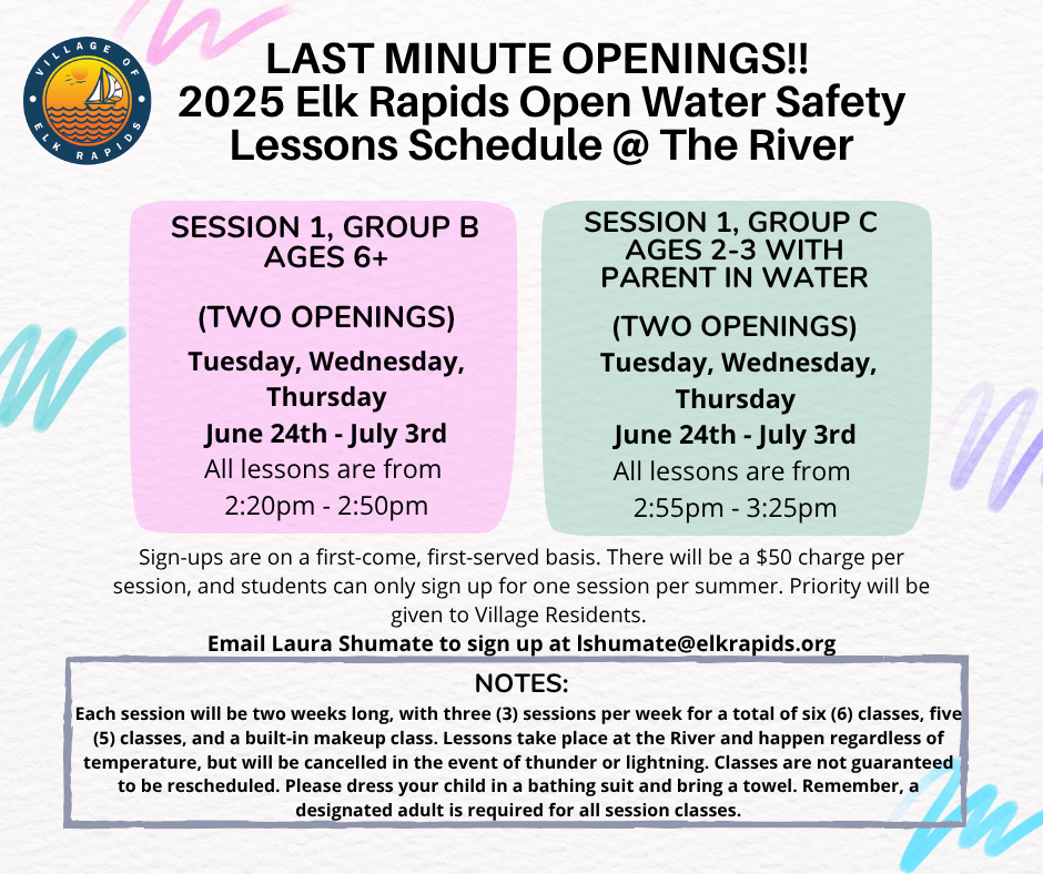 Last Minute Open Water Safety Lessons Openings! — Village of Elk Rapids
