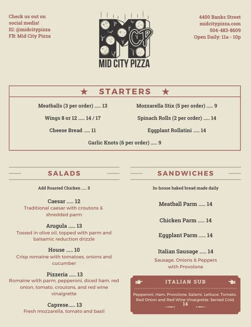 Menu — MID CITY PIZZA