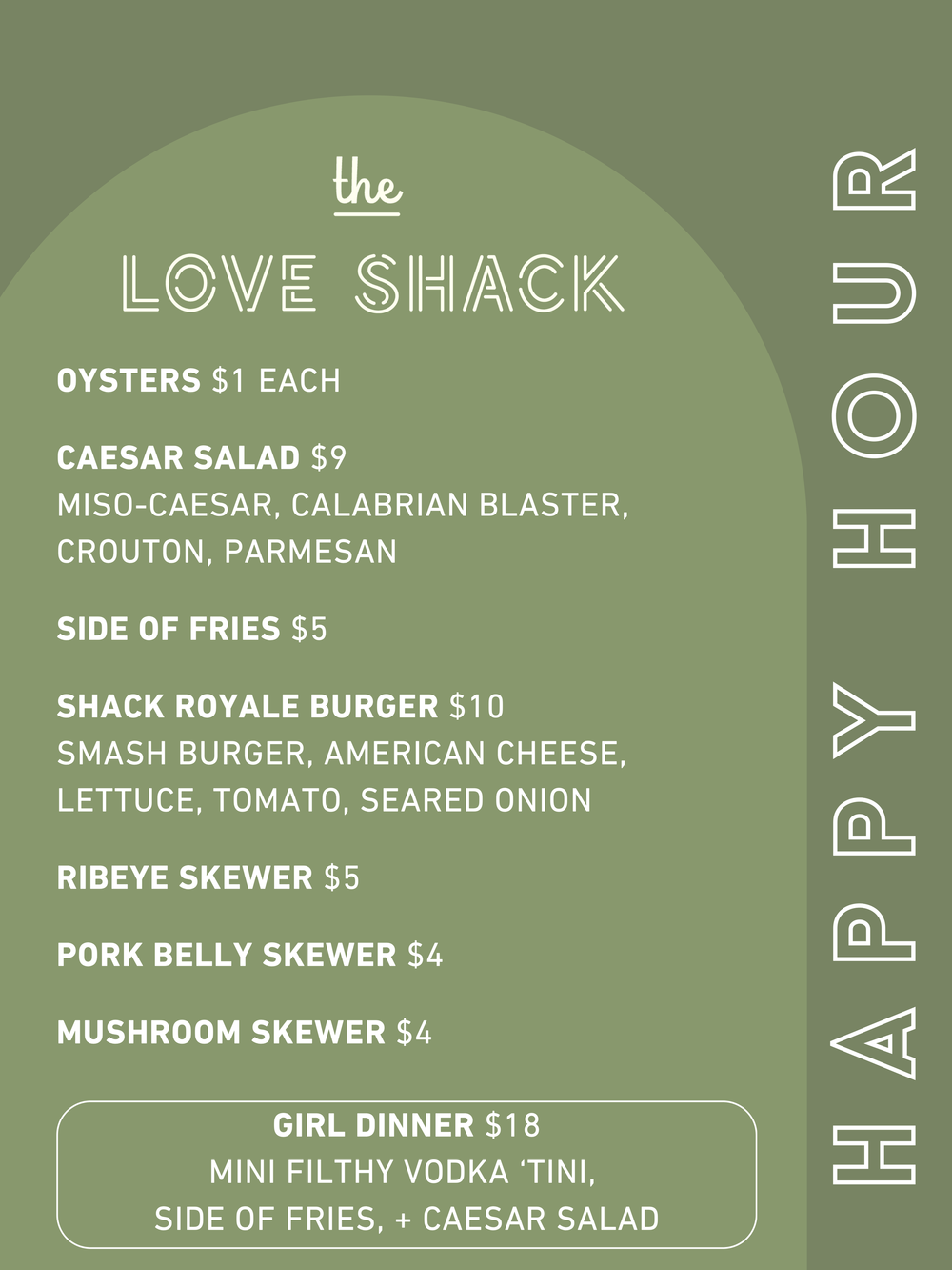 Menu — The Love Shack