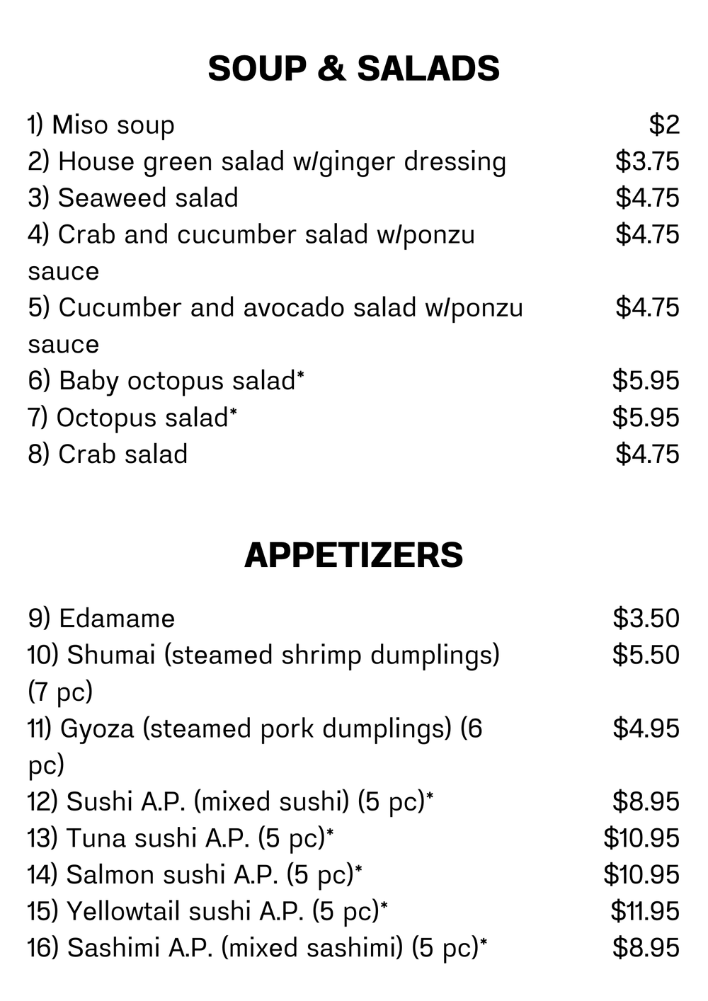 Menu — No. 1 Sushi Sushi