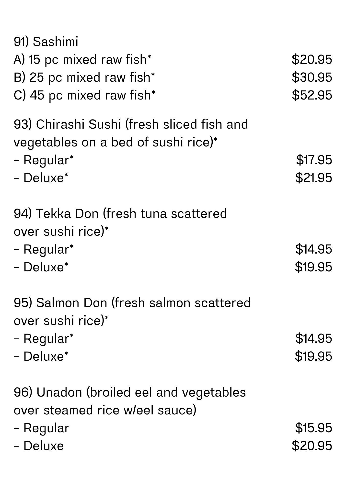 Menu — No. 1 Sushi Sushi
