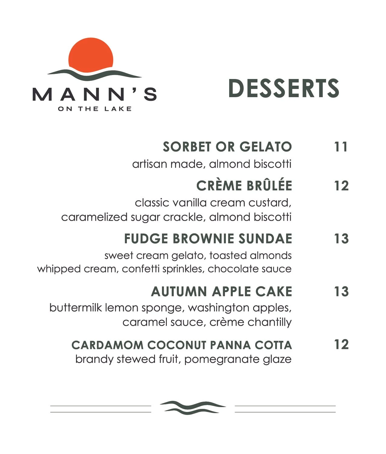 Menus — Mann's On The Lake