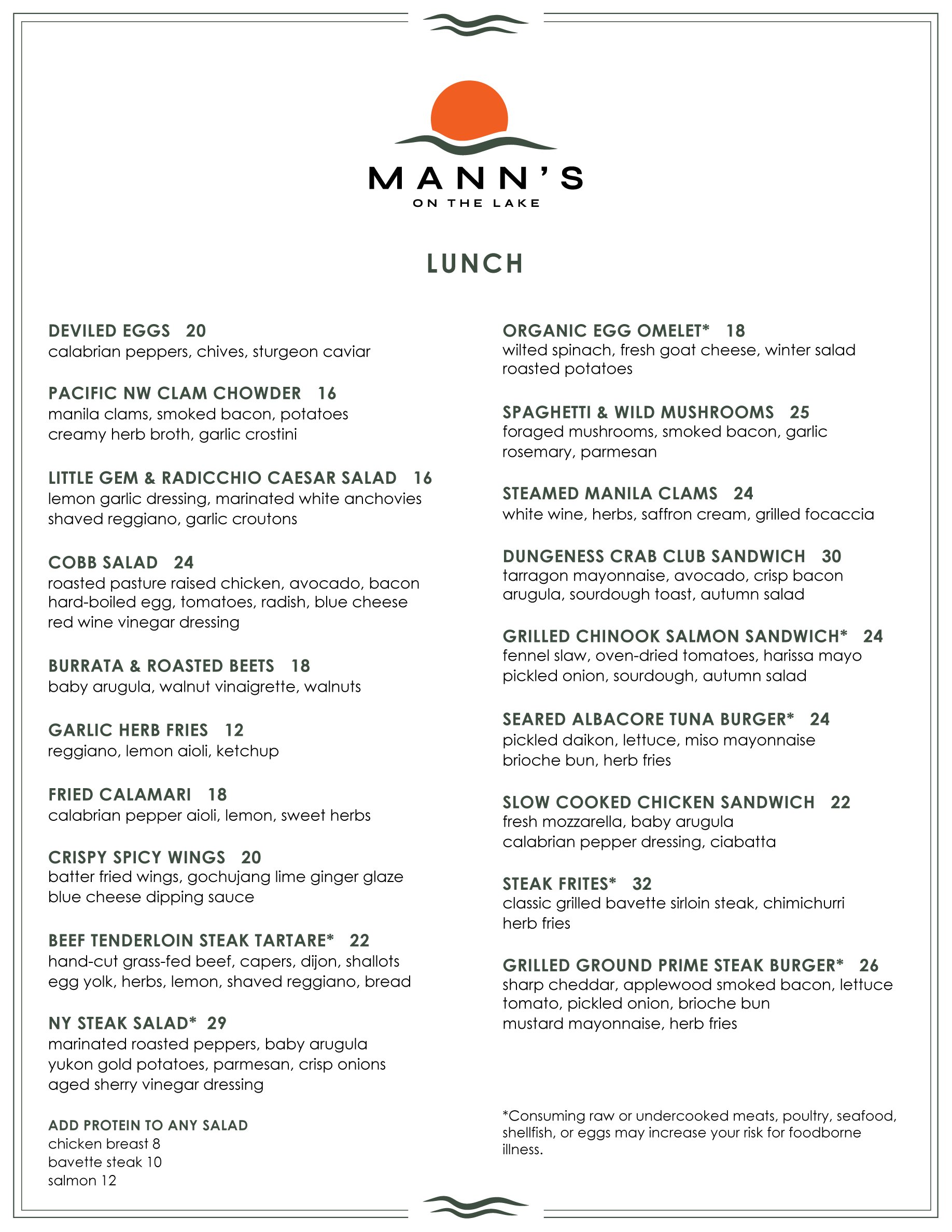 Menus — Mann's On The Lake