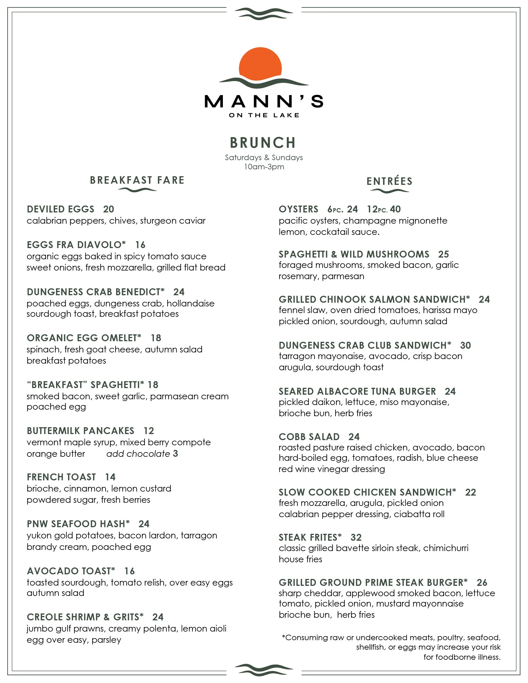 Menus — Mann's On The Lake
