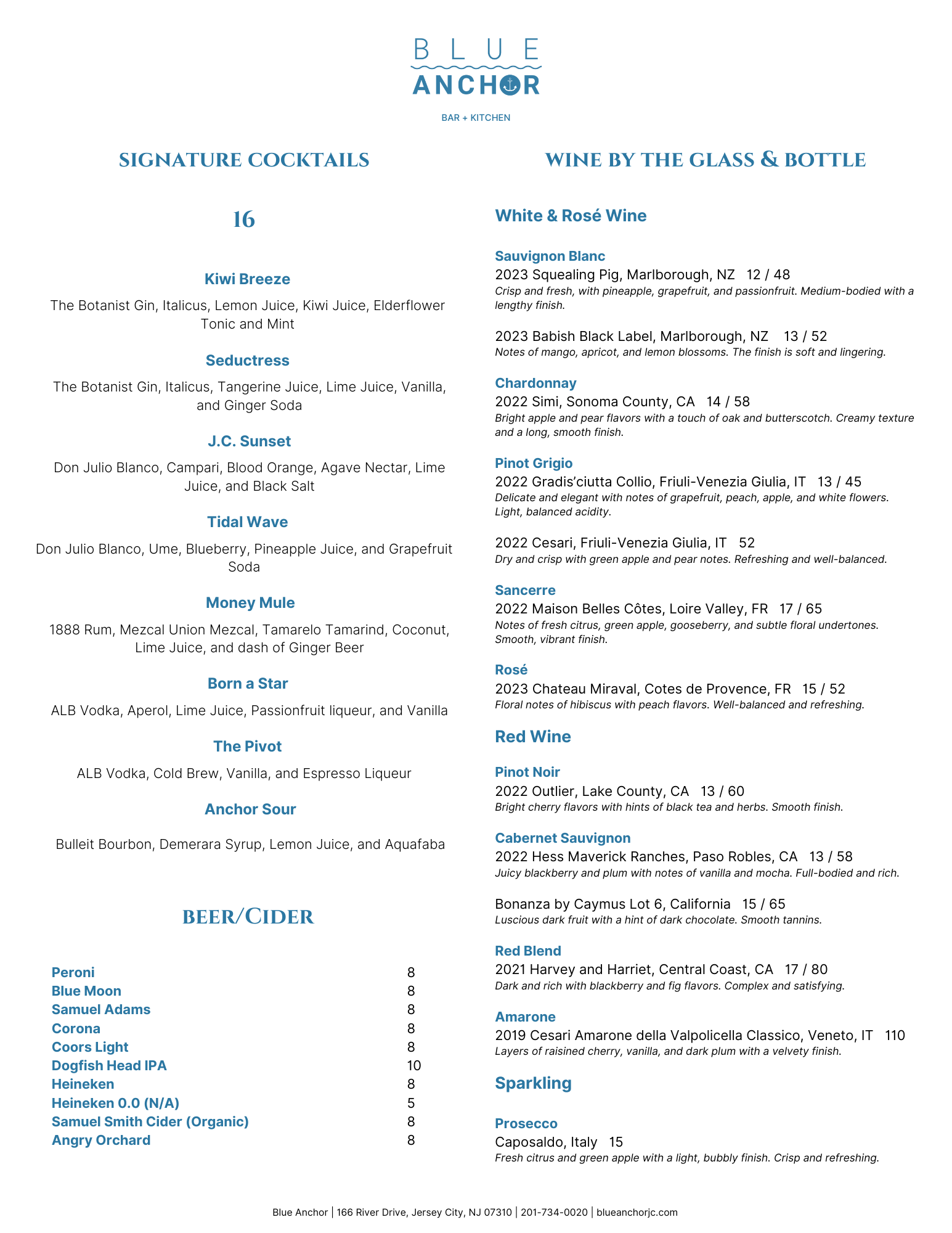 Menu — Blue Anchor