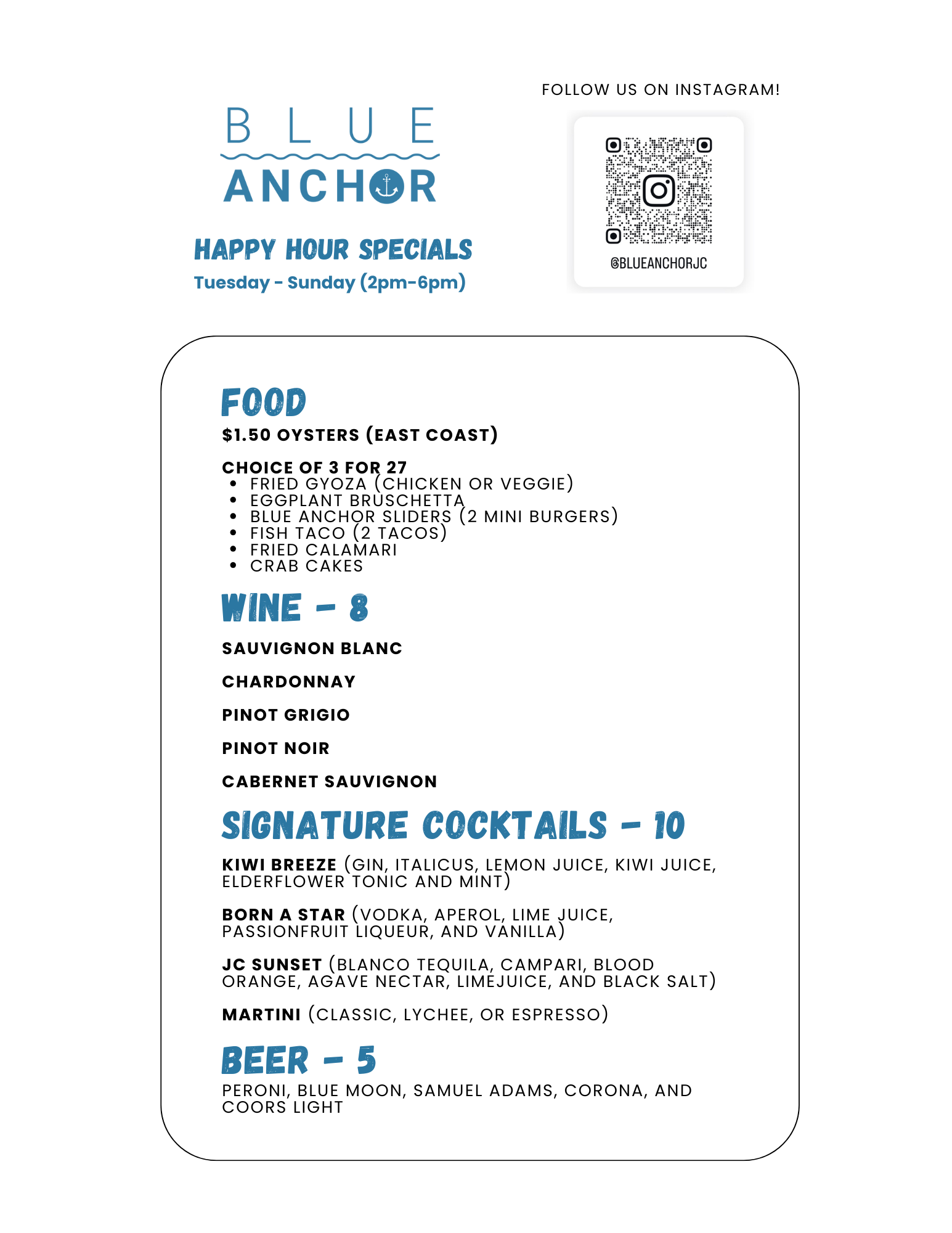 Menu — Blue Anchor