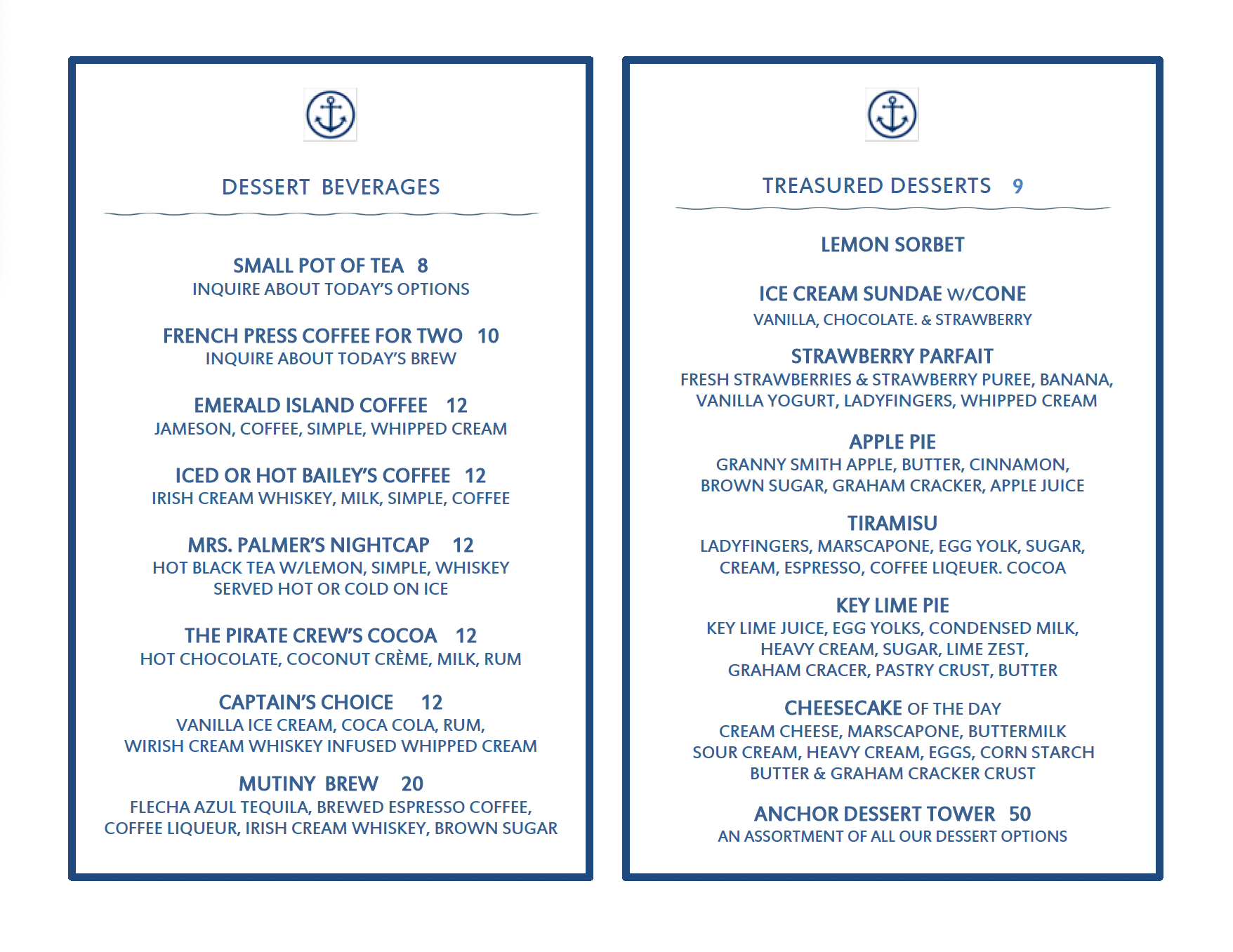 Menu — Blue Anchor