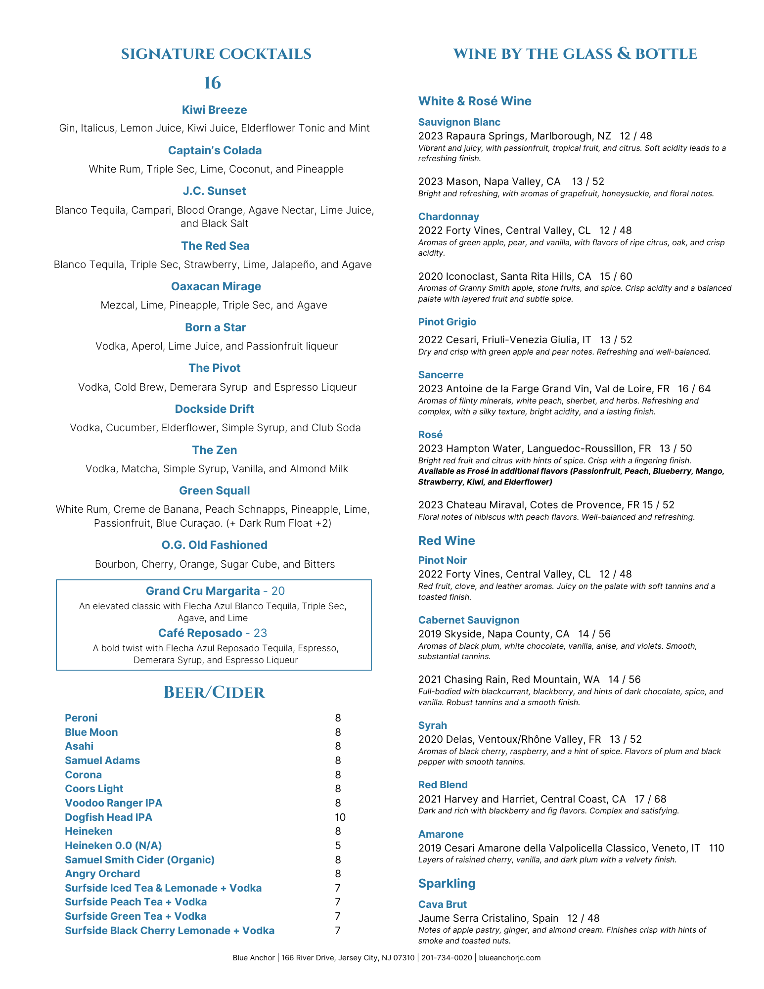 Menu — Blue Anchor