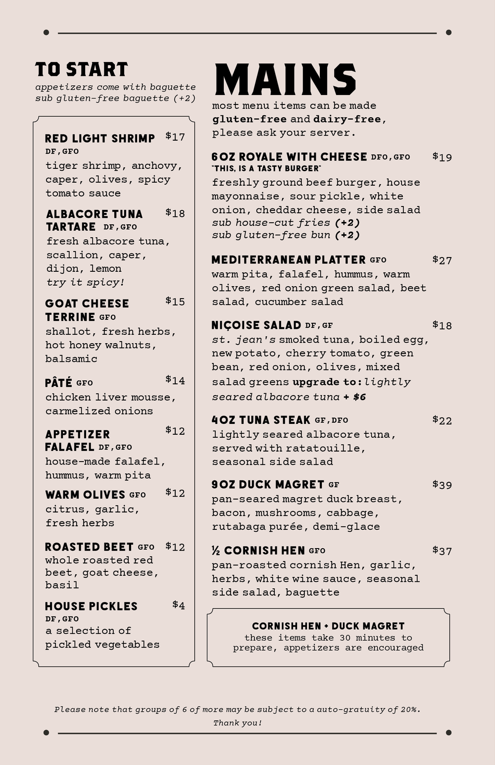 Menu 1 — BLACK RABBIT KITCHEN
