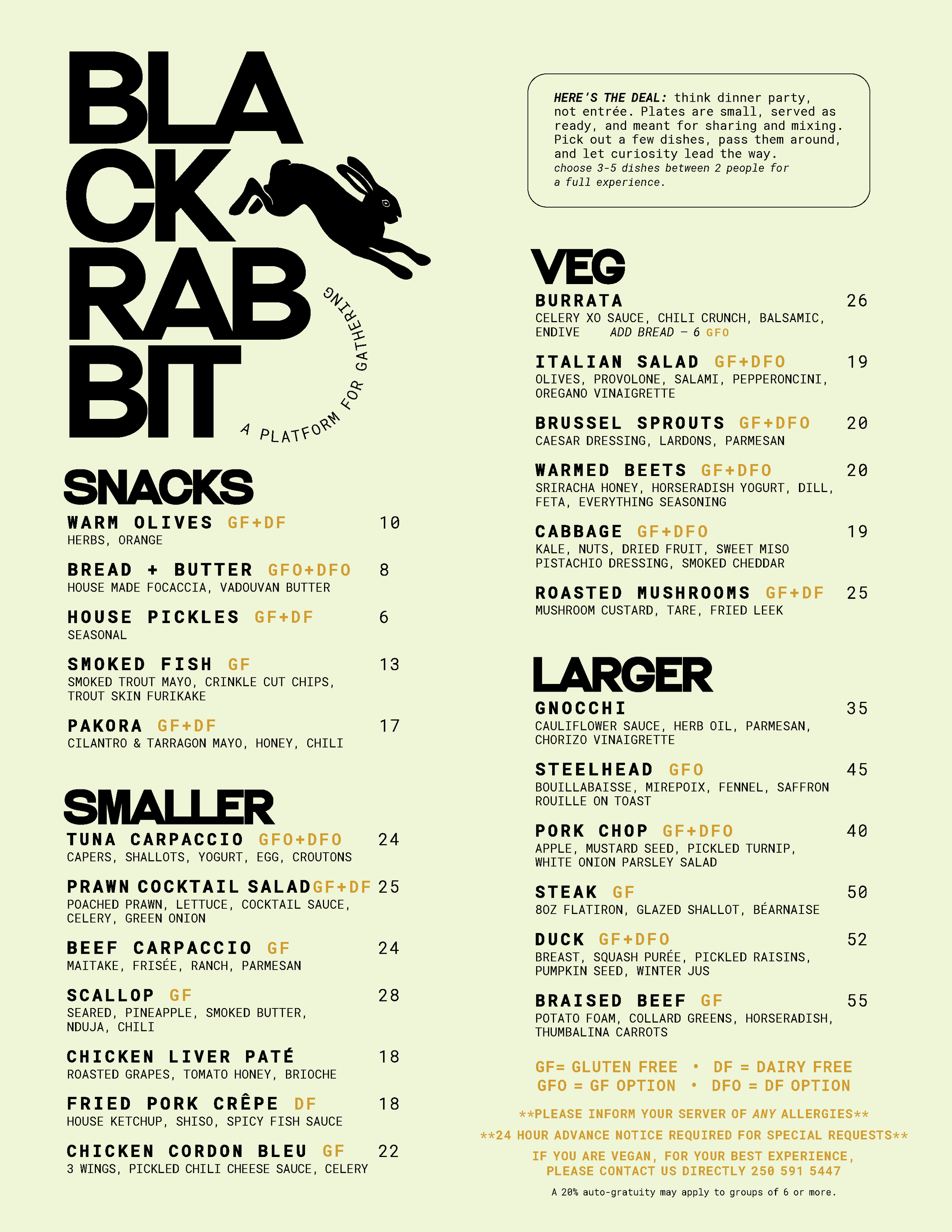 Menu 1 — BLACK RABBIT KITCHEN