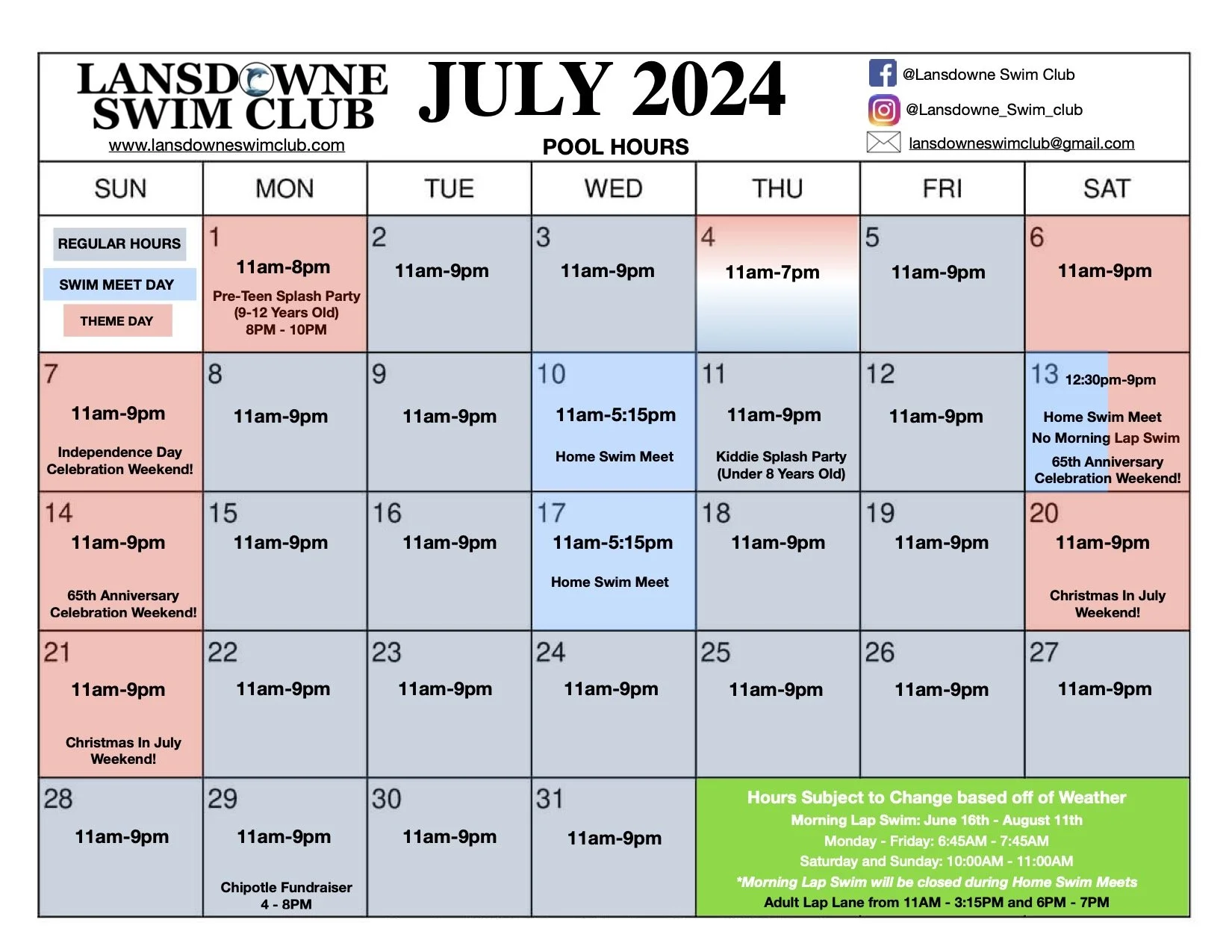 Pool Hours — LANSDOWNE SWIM CLUB