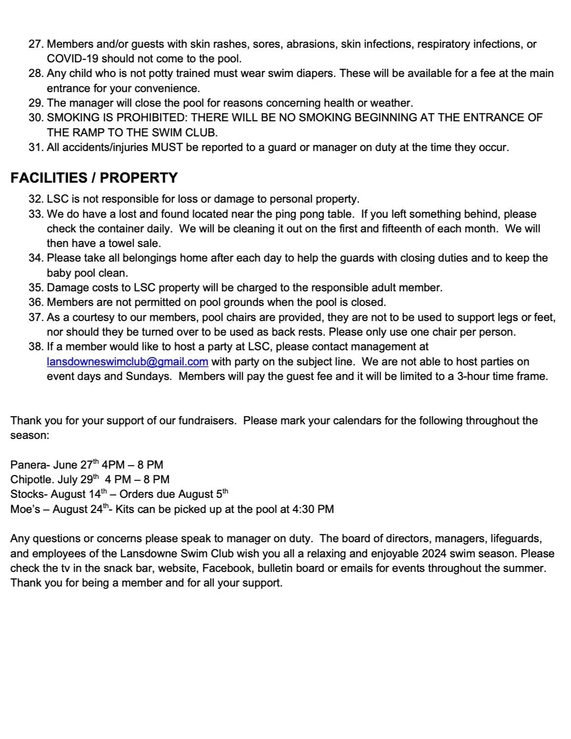 Rules and Regulations — LANSDOWNE SWIM CLUB