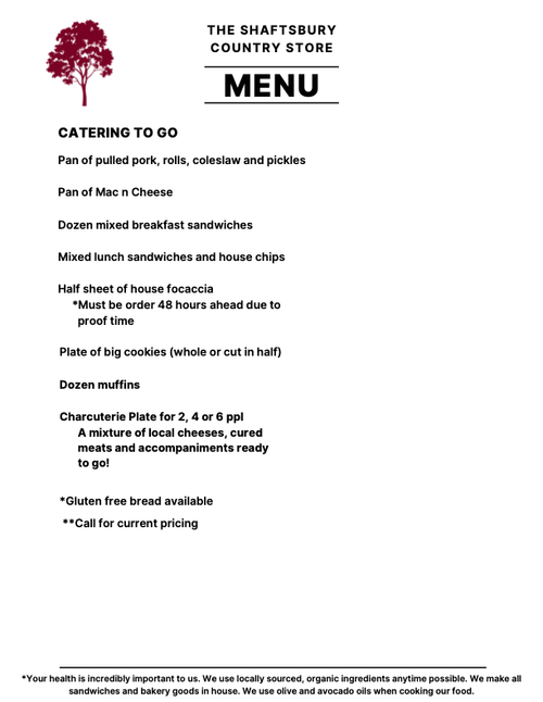 Menu | Shaftsbury Country Store | Vermont Breakfast, Lunch, To-go ...