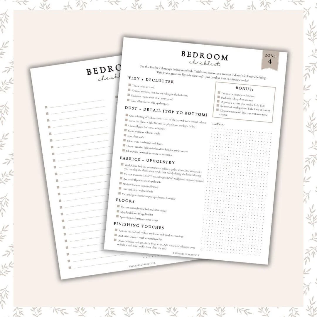 Deep Cleaning Bedroom Checklist (Free Printable for FlyLady Zone 4 ...