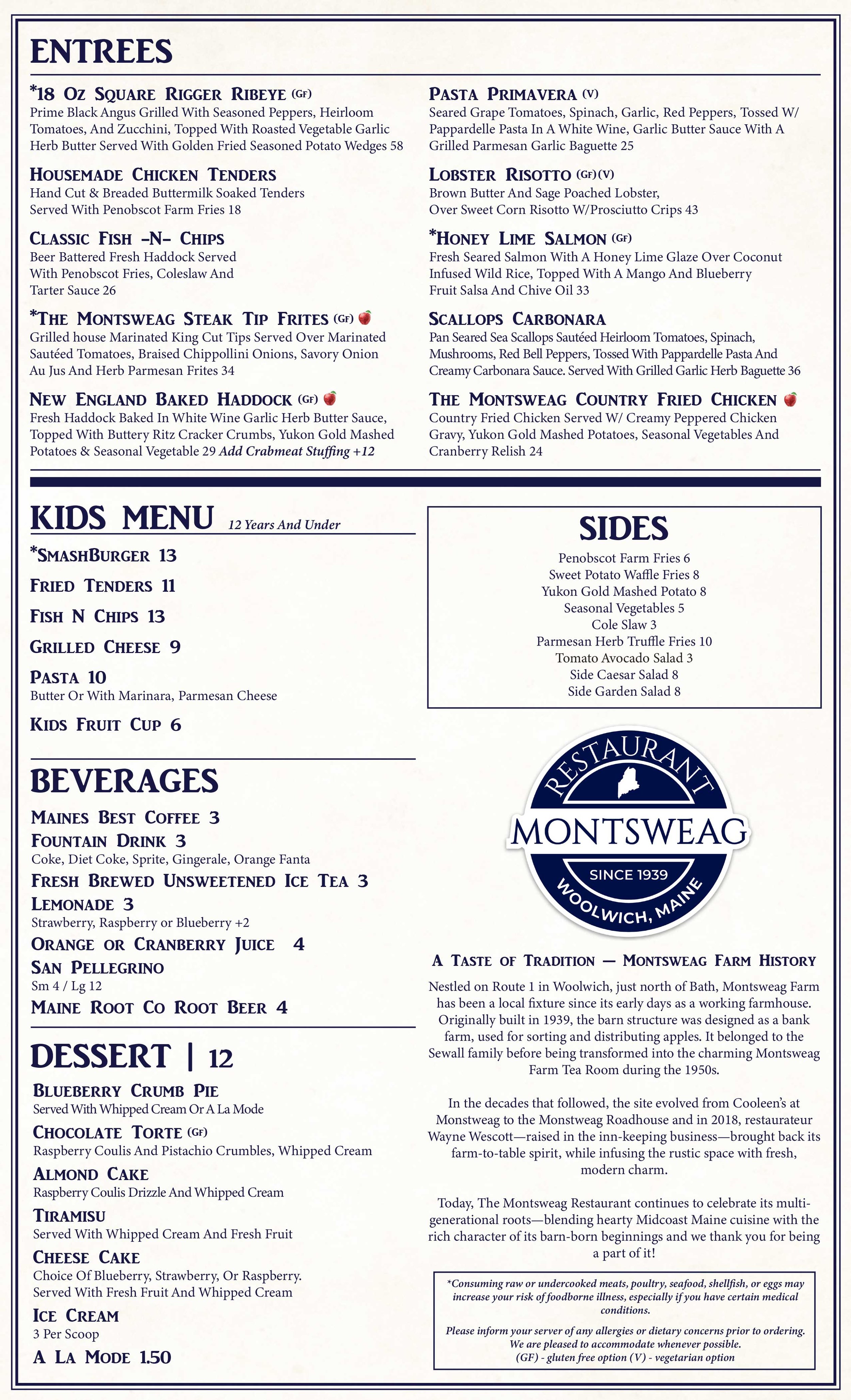 Menu 1 — The Montsweag