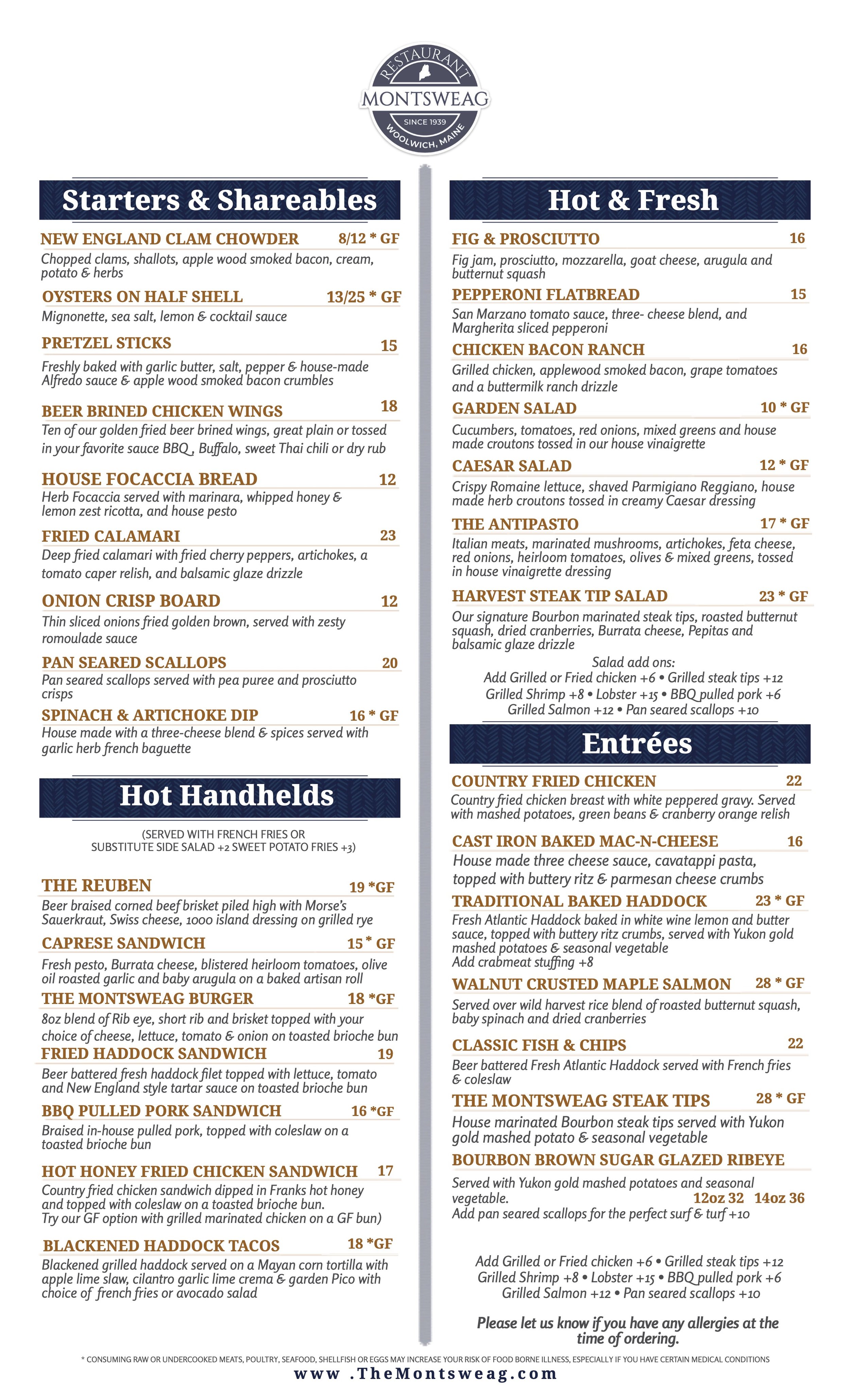 Menu 1 — The Montsweag