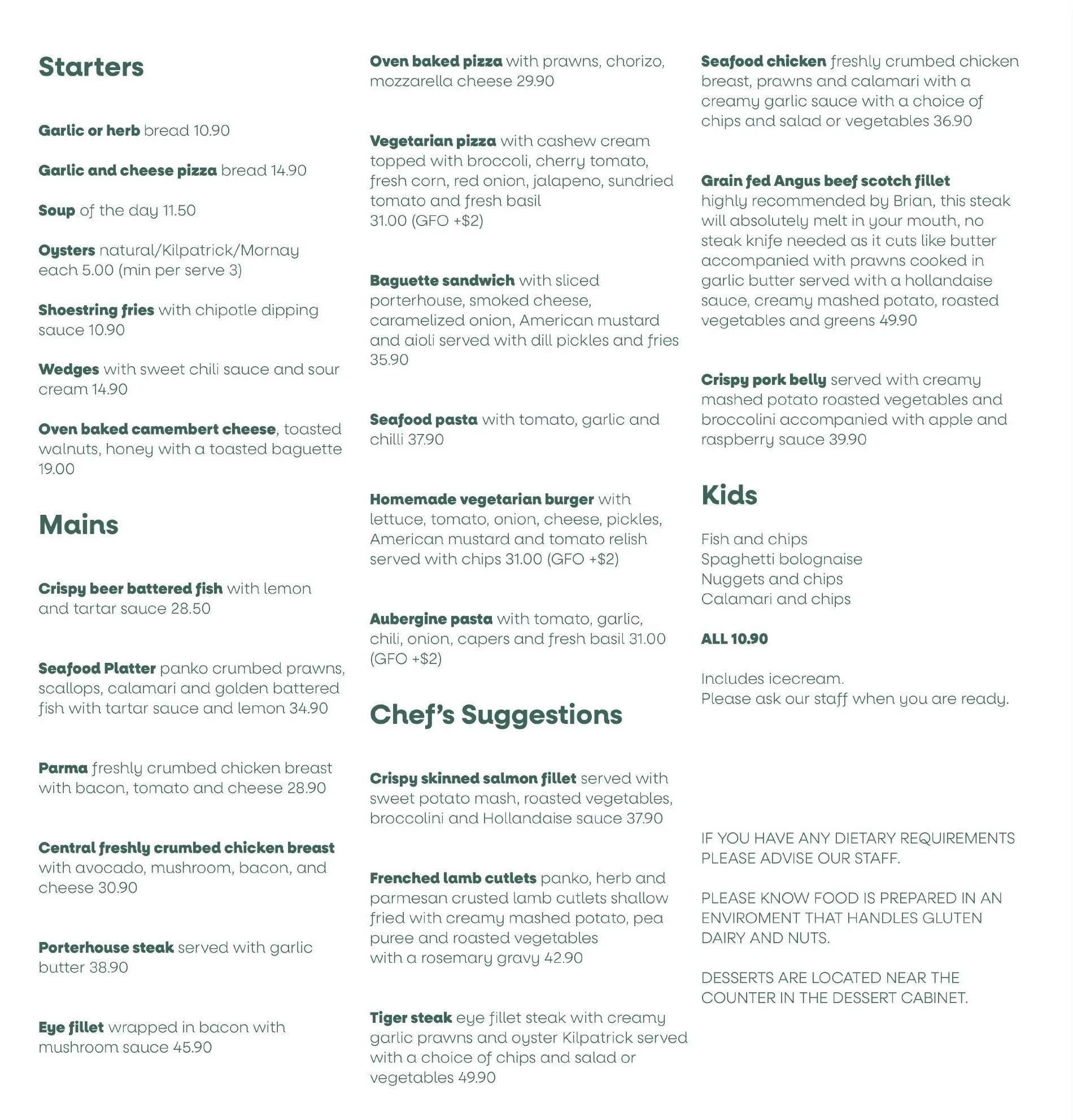 Menu — Thomson's Tavern