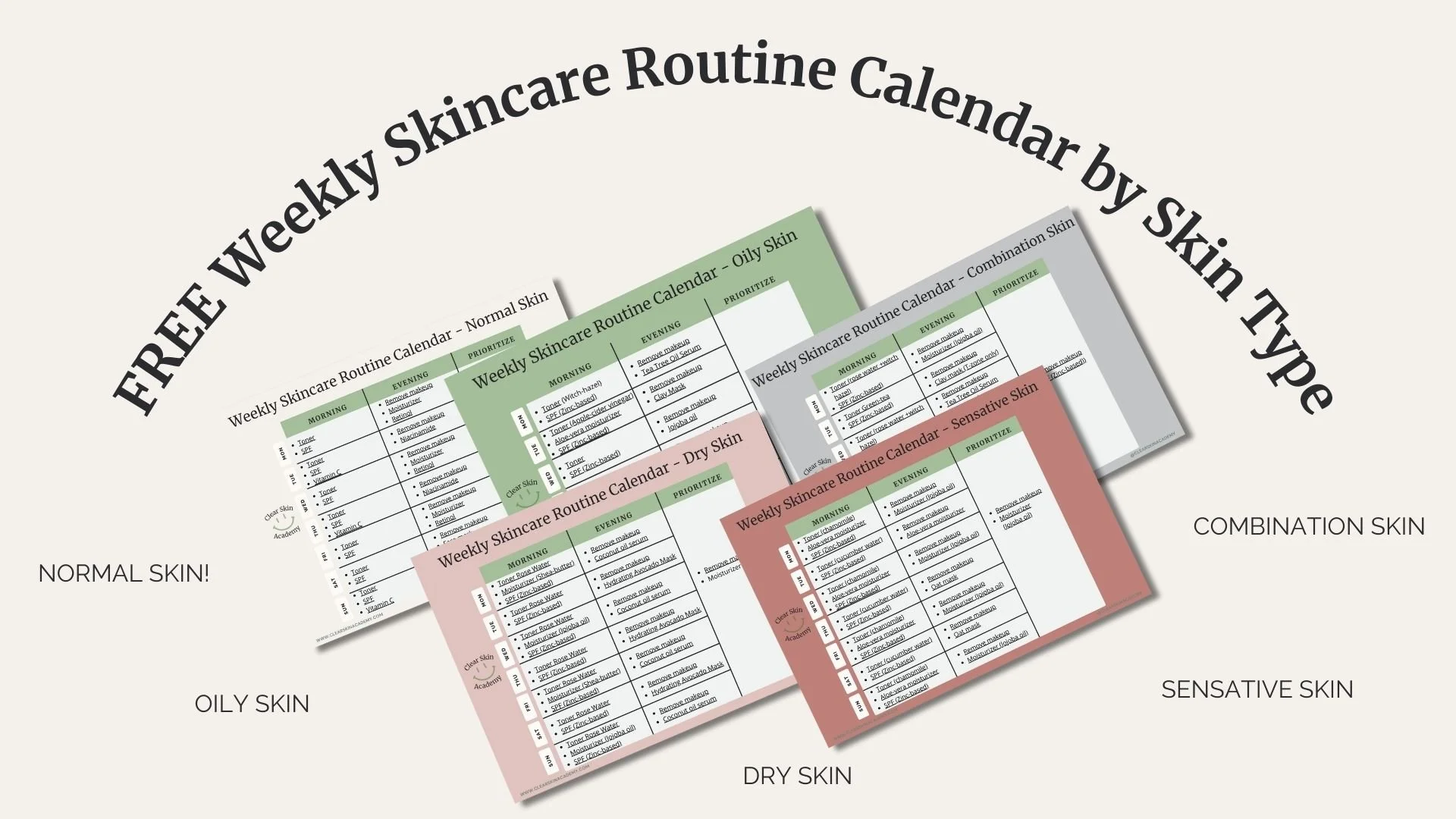 FREE Weekly Skincare Routine Calendar by skin type — Clear Skin Academy