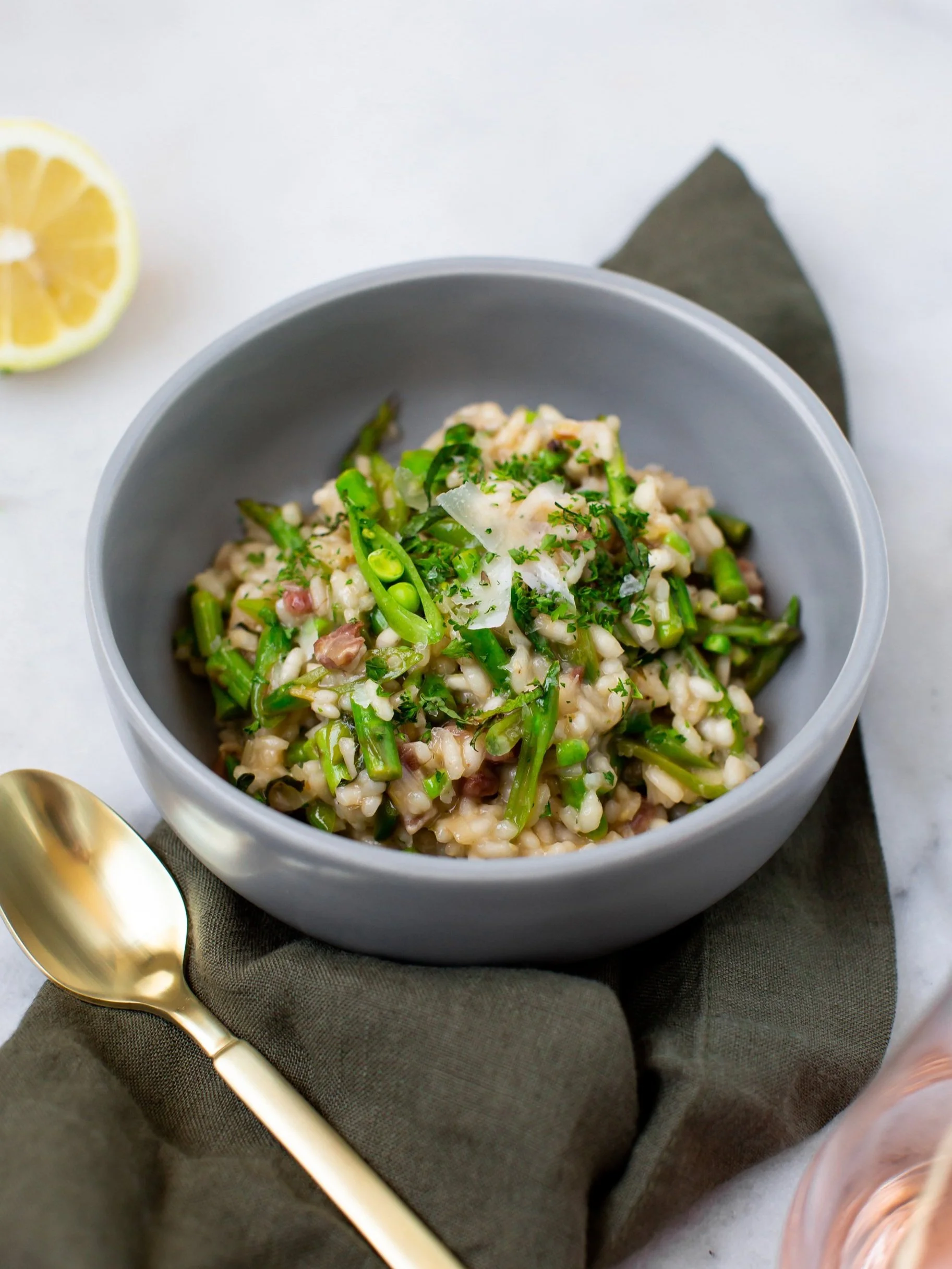 Summer Risotto with Asparagus, Peas & Pancetta — Cate Furtado