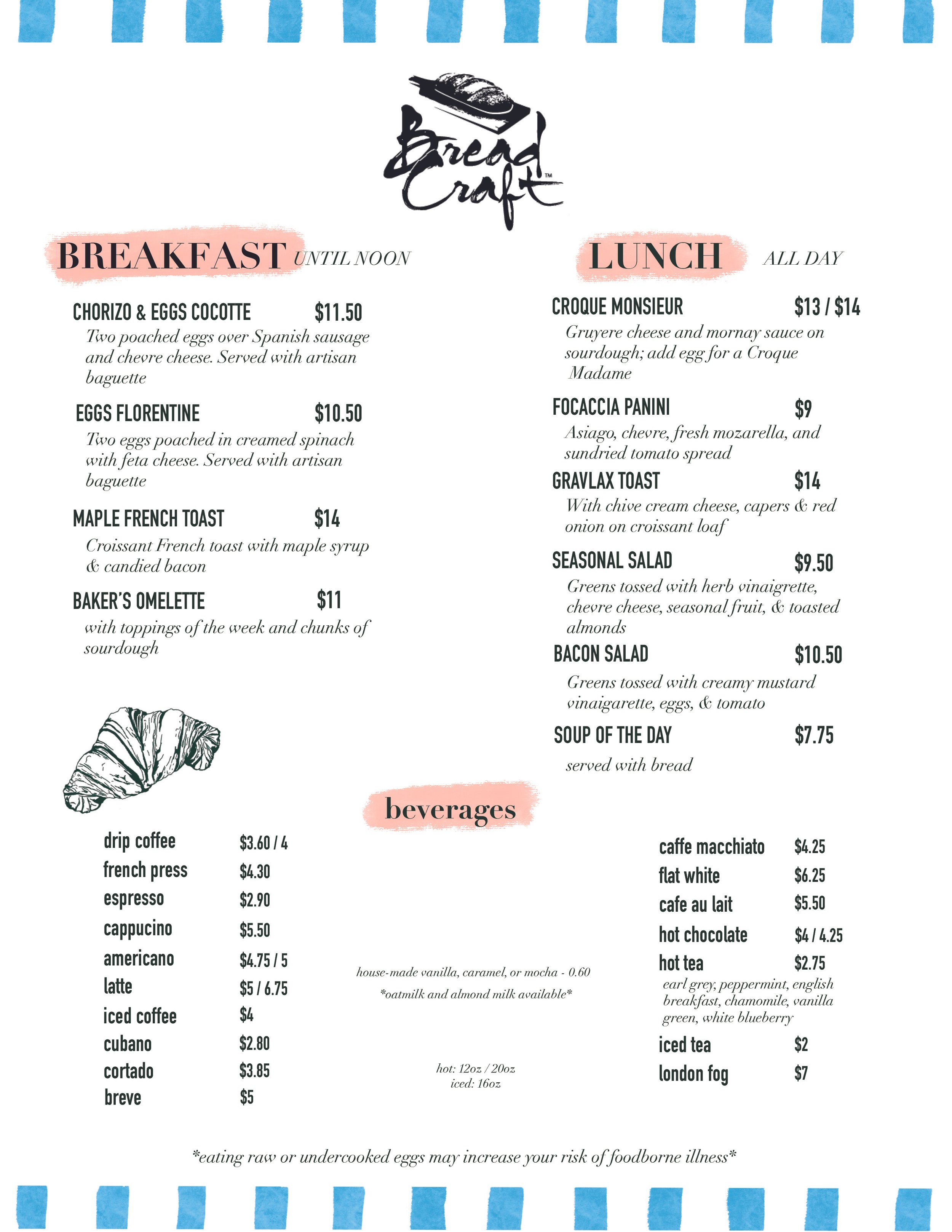 Cafe Menu — Bread Craft Bakery - In Downtown Roanoke, Virginia
