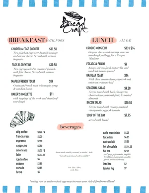 Cafe Menu — Bread Craft Bakery - In Downtown Roanoke, Virginia