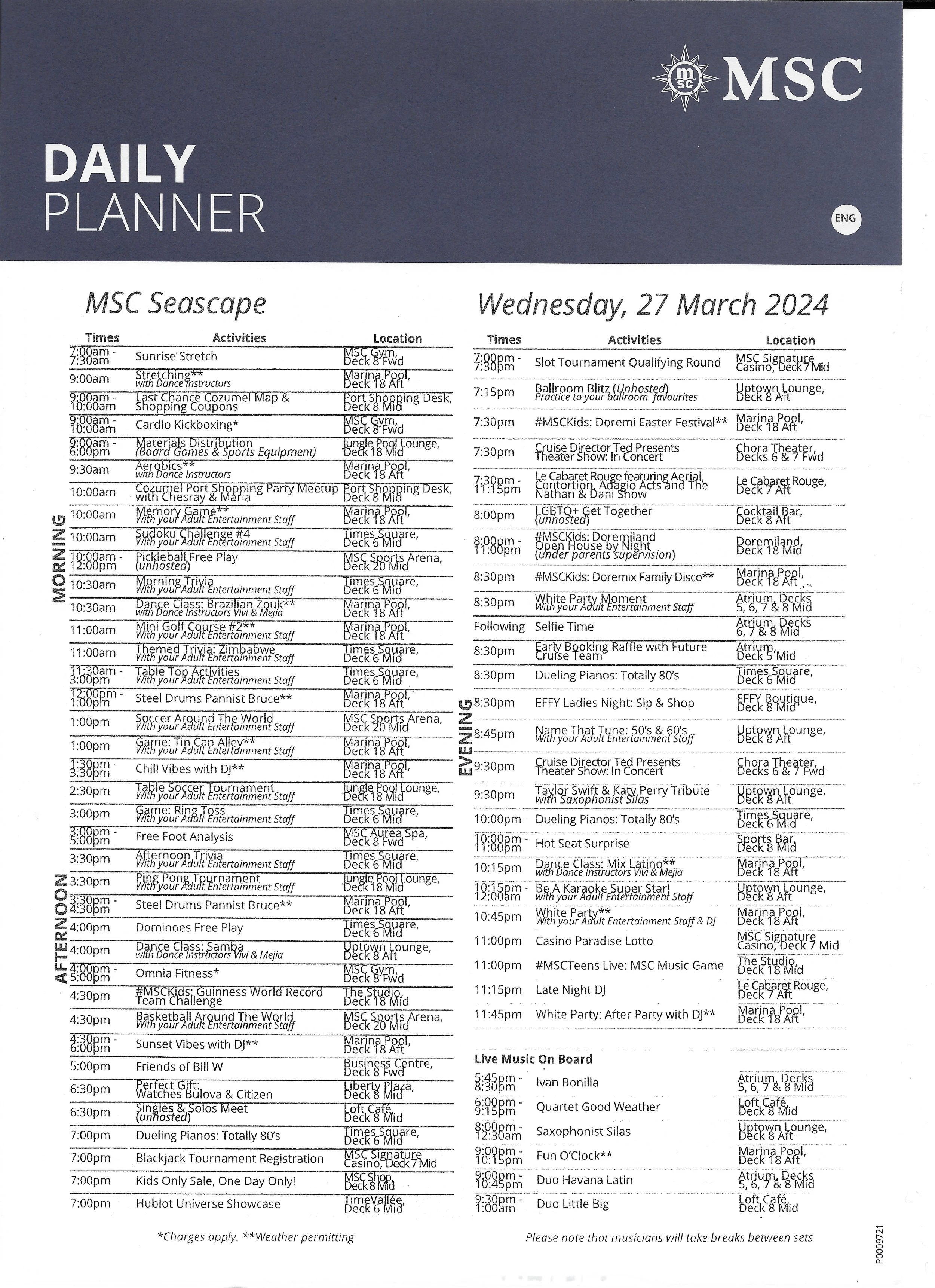 MSC Seascape - Daily Programs — Travel Tales and Trails