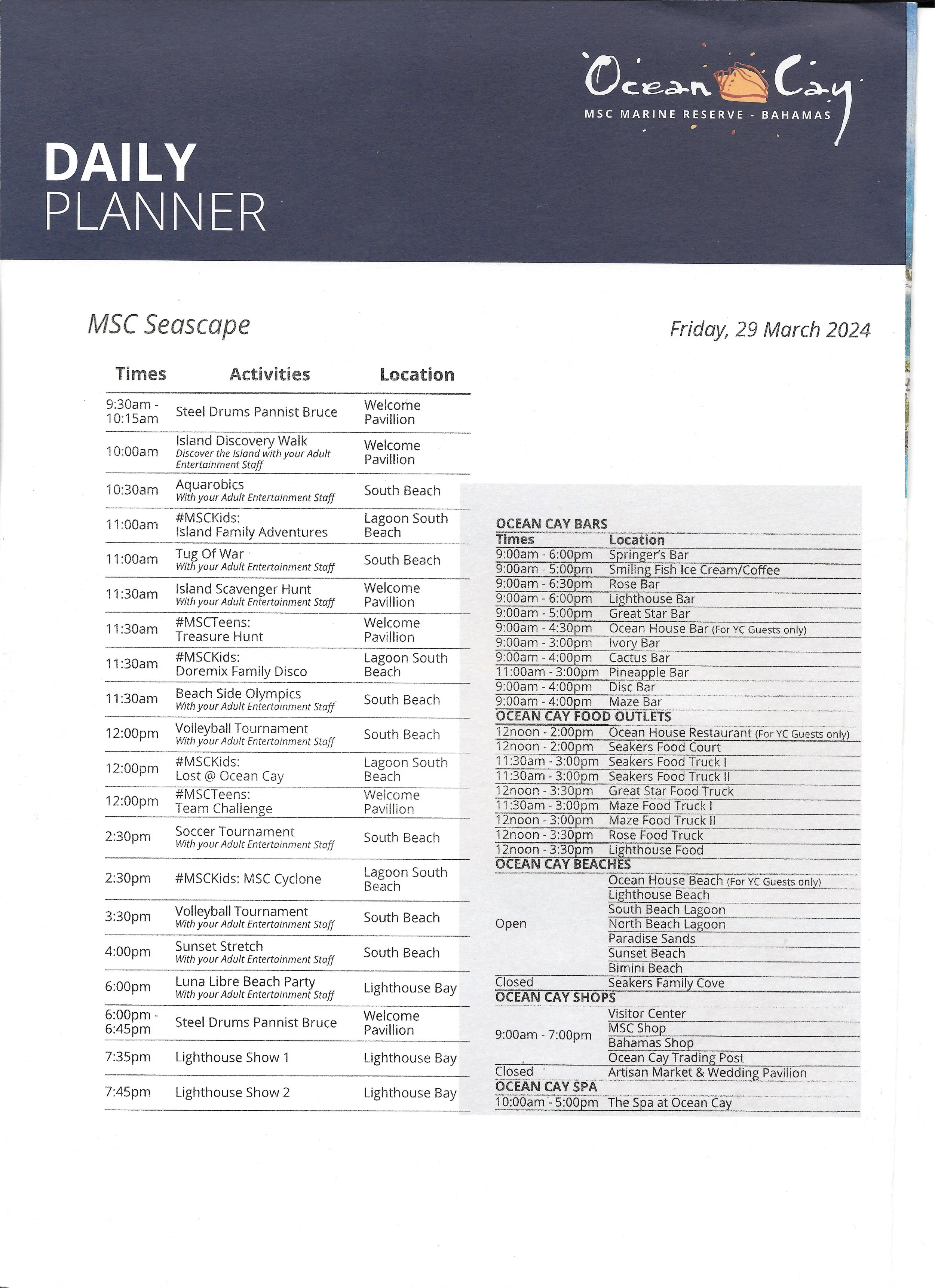 MSC Seascape - Daily Programs — Travel Tales and Trails