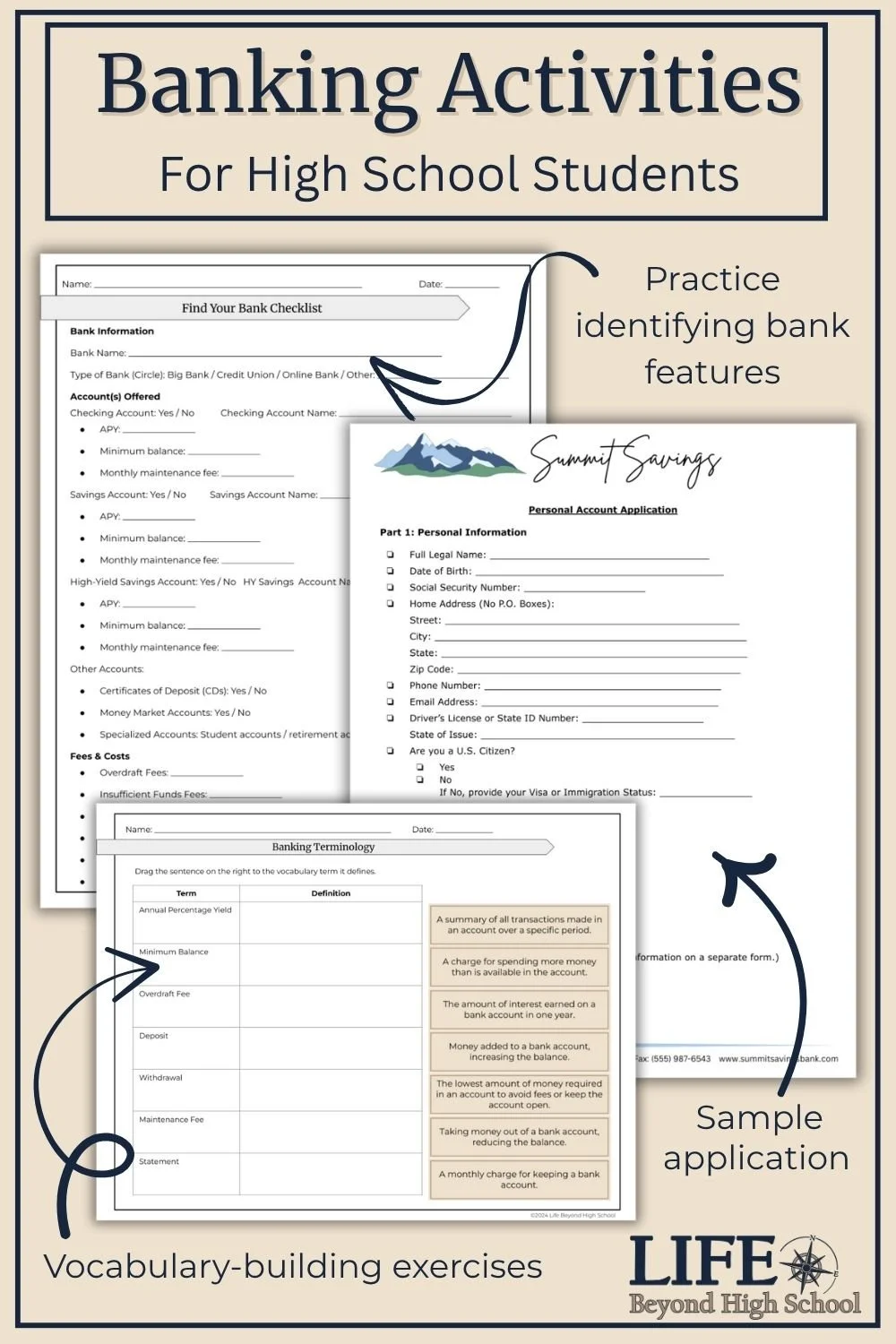 Banking Skills Lesson & Activities — Life Beyond High School