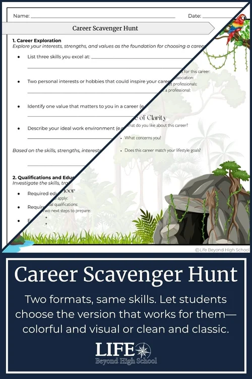 Career Exploration Scavenger Hunt — Life Beyond High School
