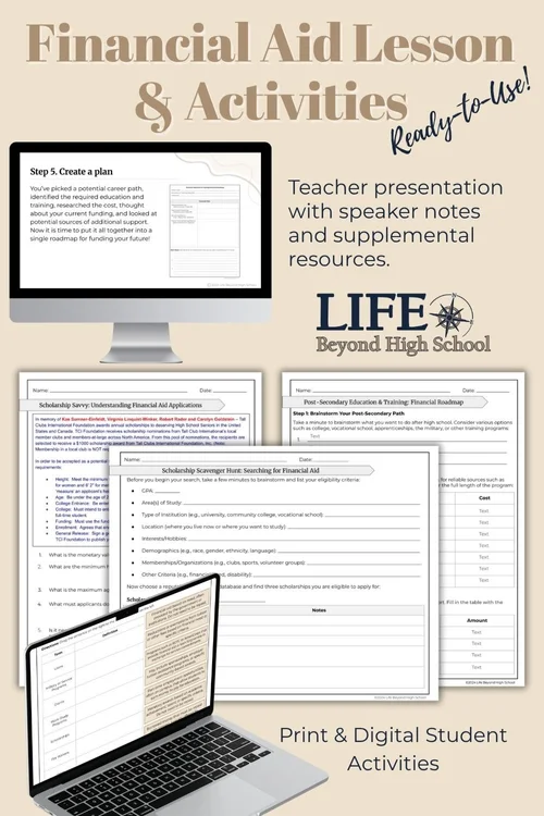 Financial Planning Lesson — Life Beyond High School