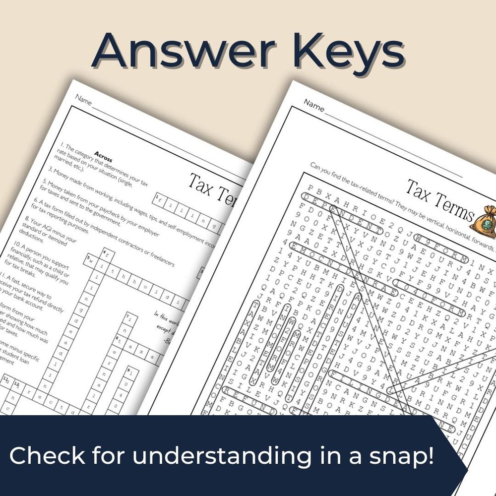 Tax Terms Crossword Puzzle & Word Search — Life Beyond High School