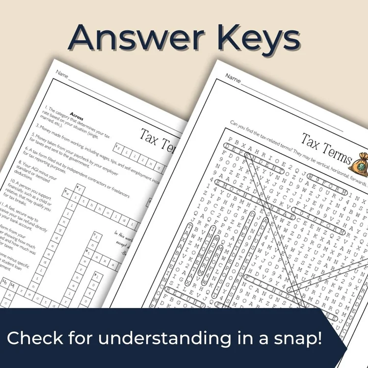 Tax Terms Crossword Puzzle & Word Search — Life Beyond High School