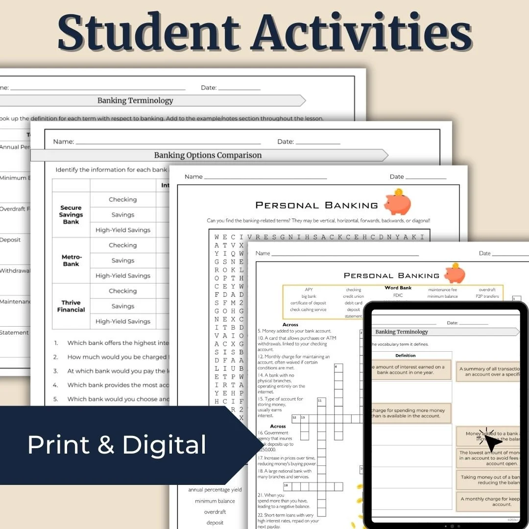 Banking Skills Lesson & Activities — Life Beyond High School