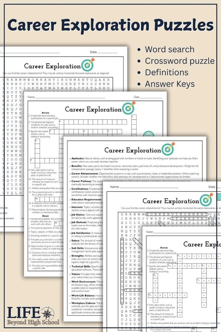 Career Exploration Word Puzzles — Life Beyond High School