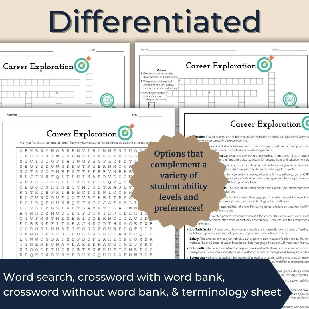 Career Exploration Word Puzzles — Life Beyond High School