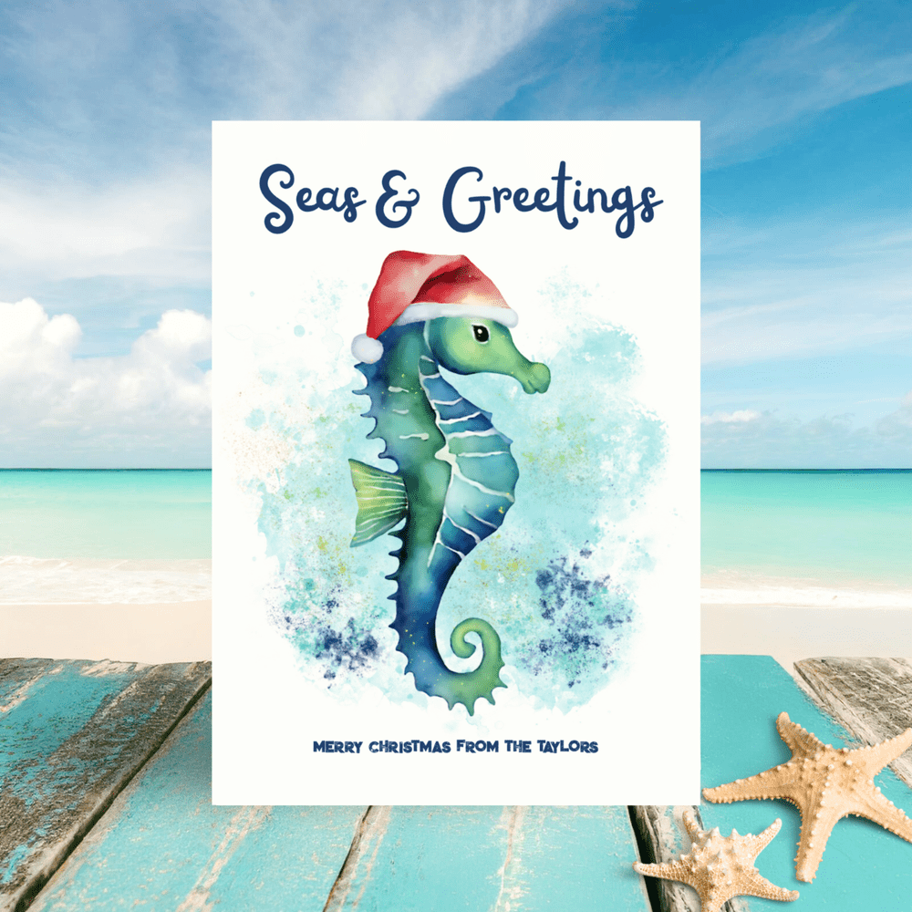 Nautical Seahorse Christmas Card – Watercolor Seas & Greetings, Coastal ...