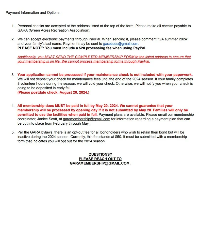 Online Membership Registration — Green Acres Swim Club