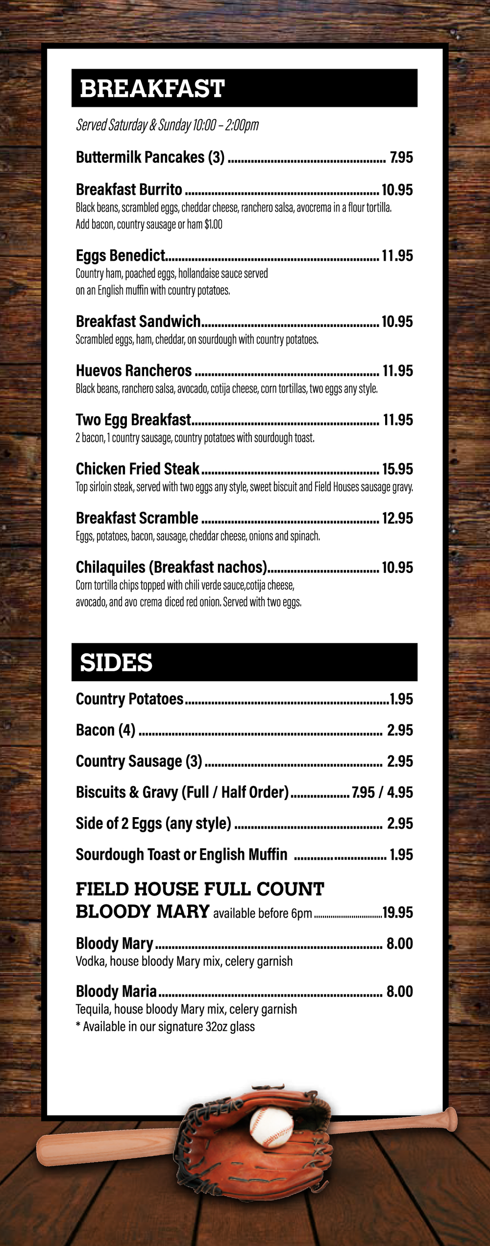 Menu — Fieldhouse American Sports Pub